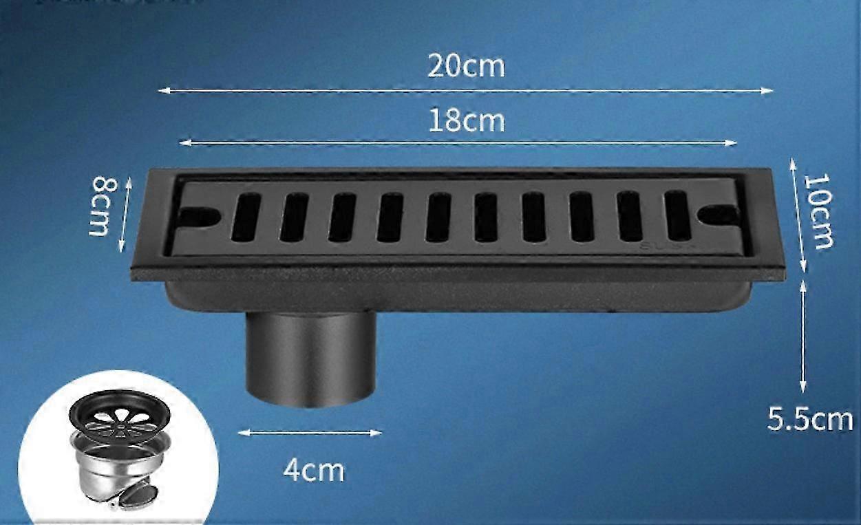 Rectangular Floor Drain, 20 x 10cm Shower Drain, Black Floor Drain with ...