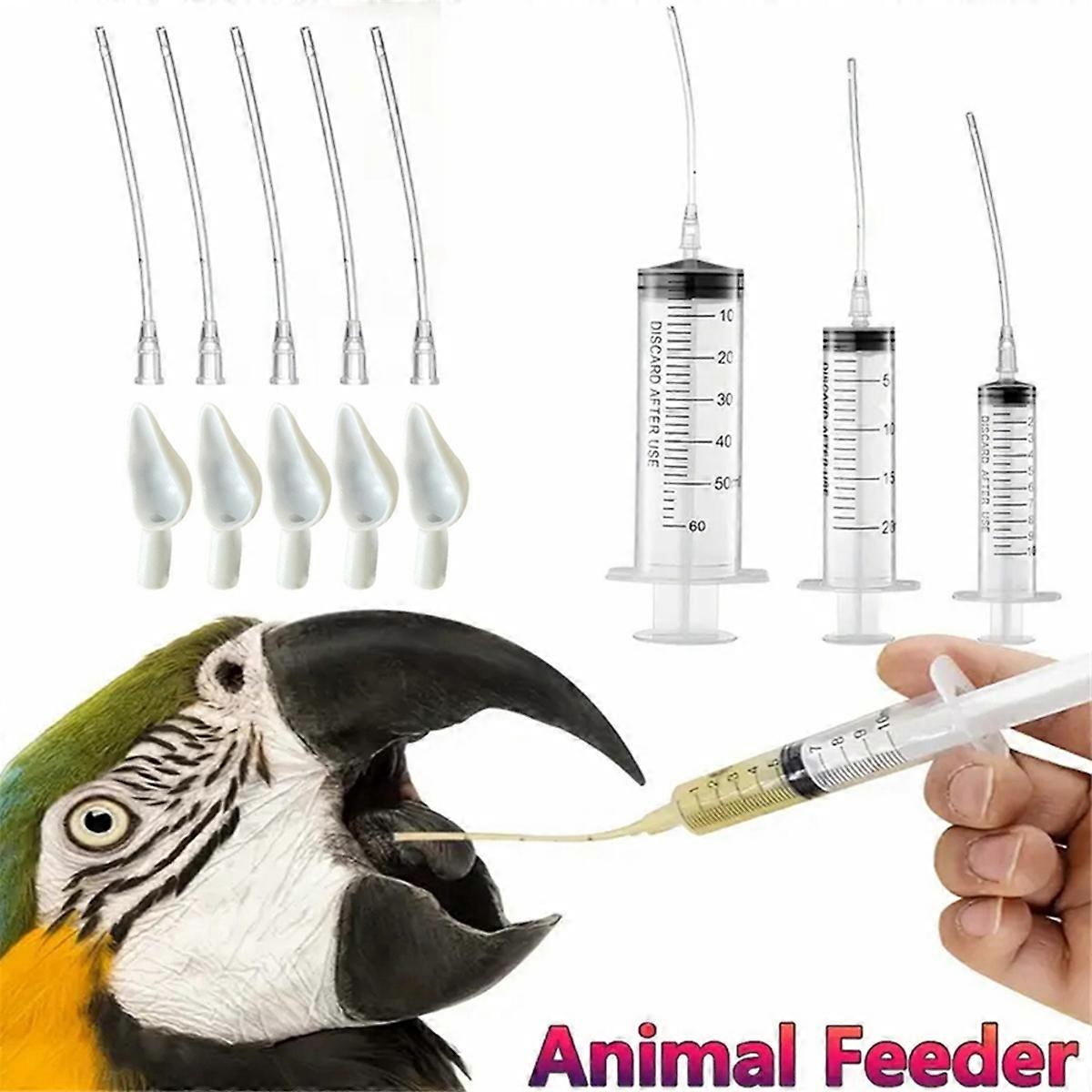 Baby Bird Feeding Syringe Set Pet Syringe with 5 Pcs Curved Gavage for ...