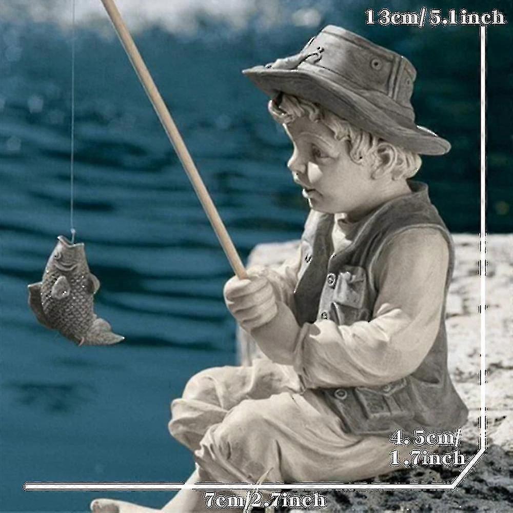 Garden Fisherman Statue Resin Fishing Boy Sculpture Decorative Yard ...