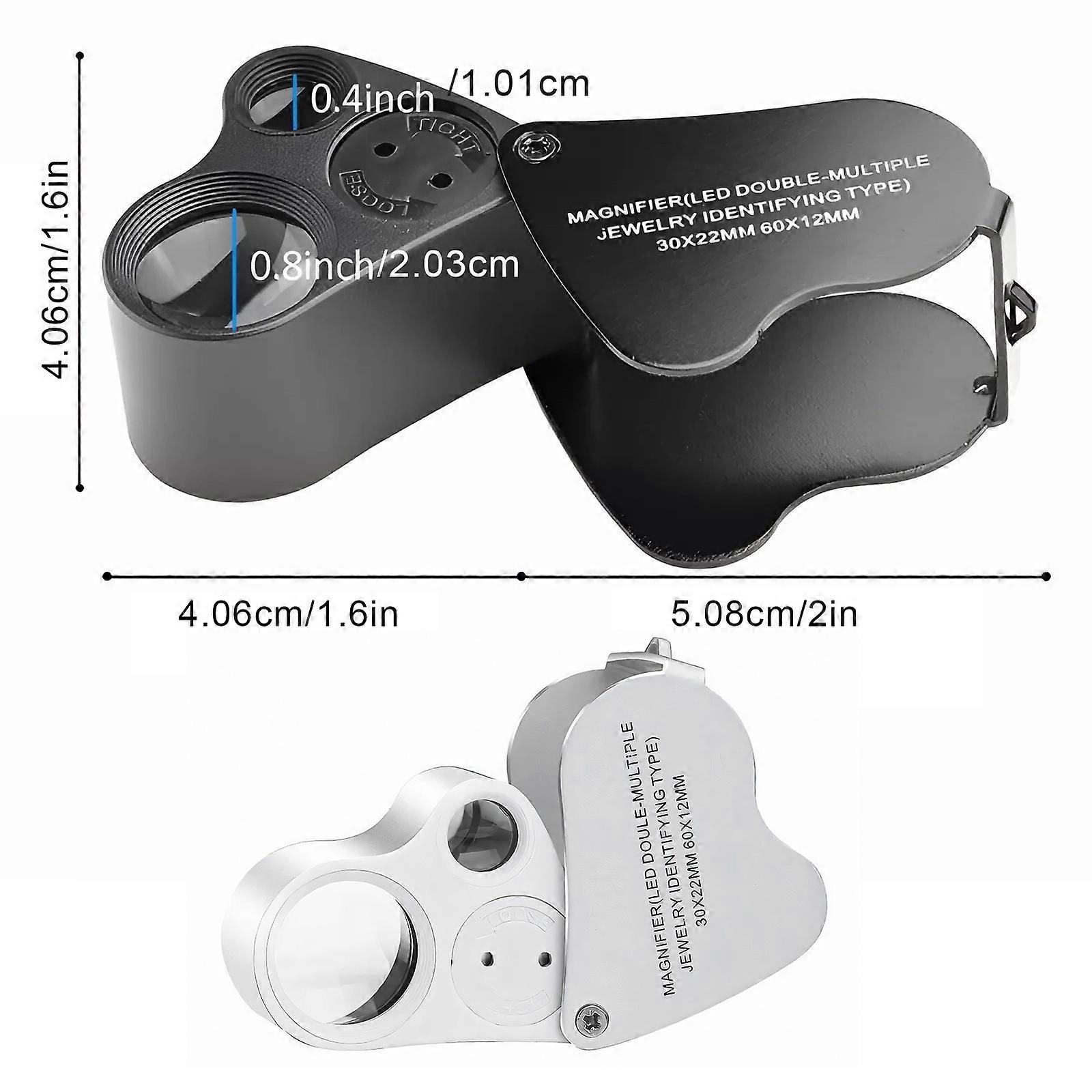 30X 60X Illuminated Jewelers Eye Loupe Foldable Magnifier Bright LED ...