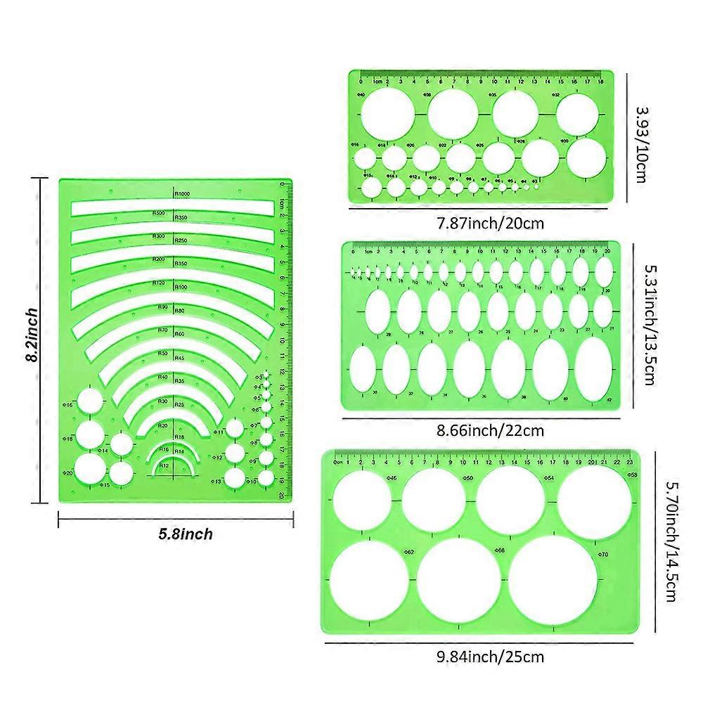 4 Pieces Template Plastic Rulers Circle Oval Circle Radius Drawing ...