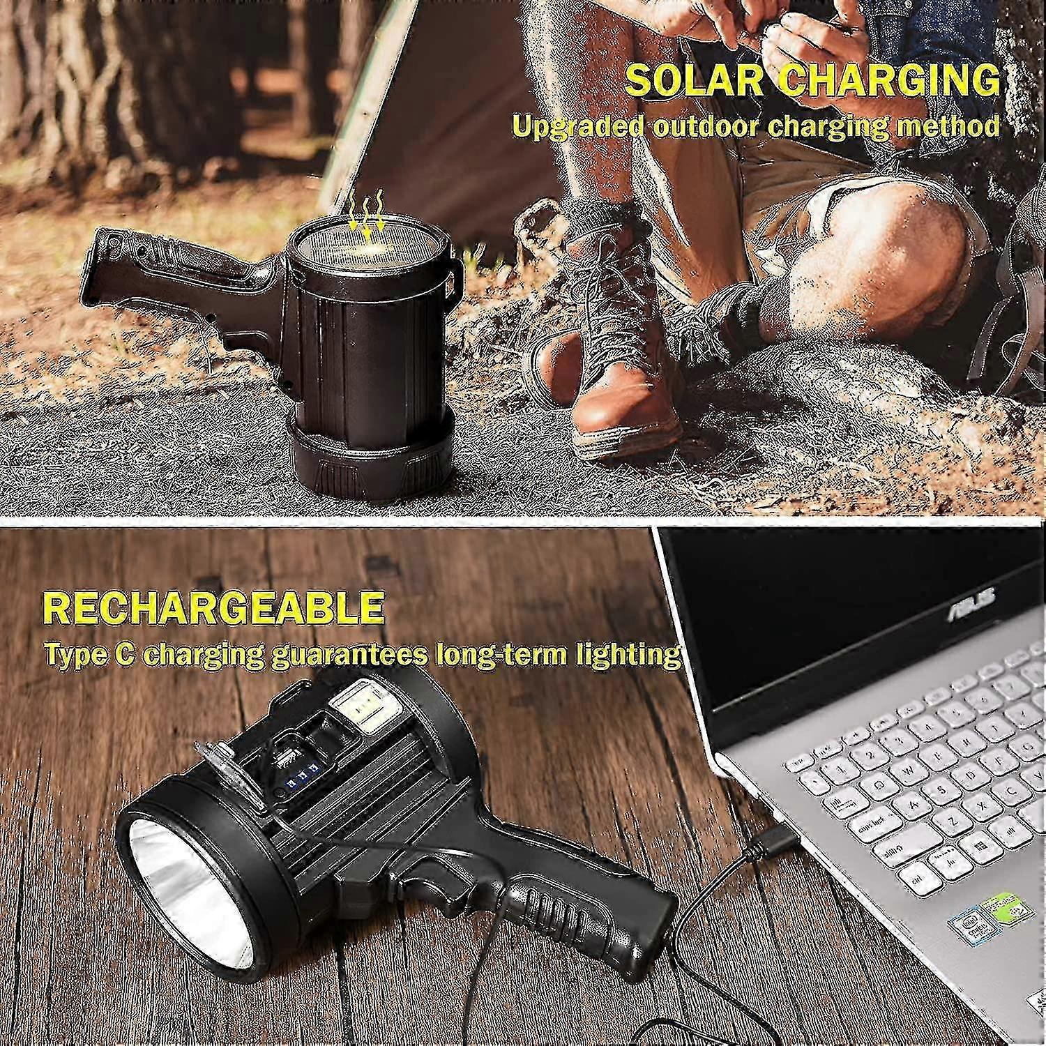 Rechargeable Spotlight Torch, 9000 Lumens Super Bright Flashlight, High ...