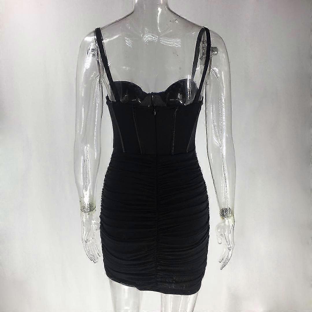 Ladies Sexy Bodycon Dress Corset Ruched Sling Mini Dress Women Evening ...