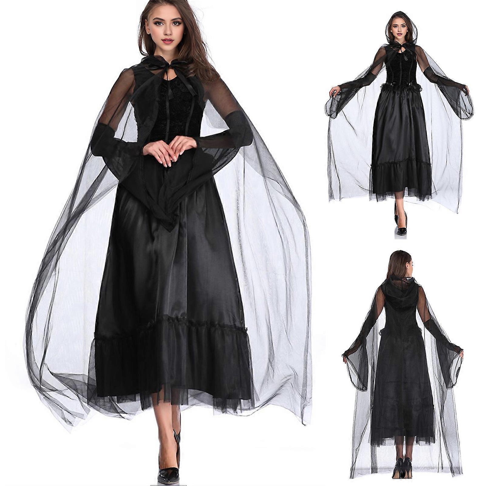 Halloween Costume Dark Witch Ghost Bride Women Dress Black Gauze Maxi ...