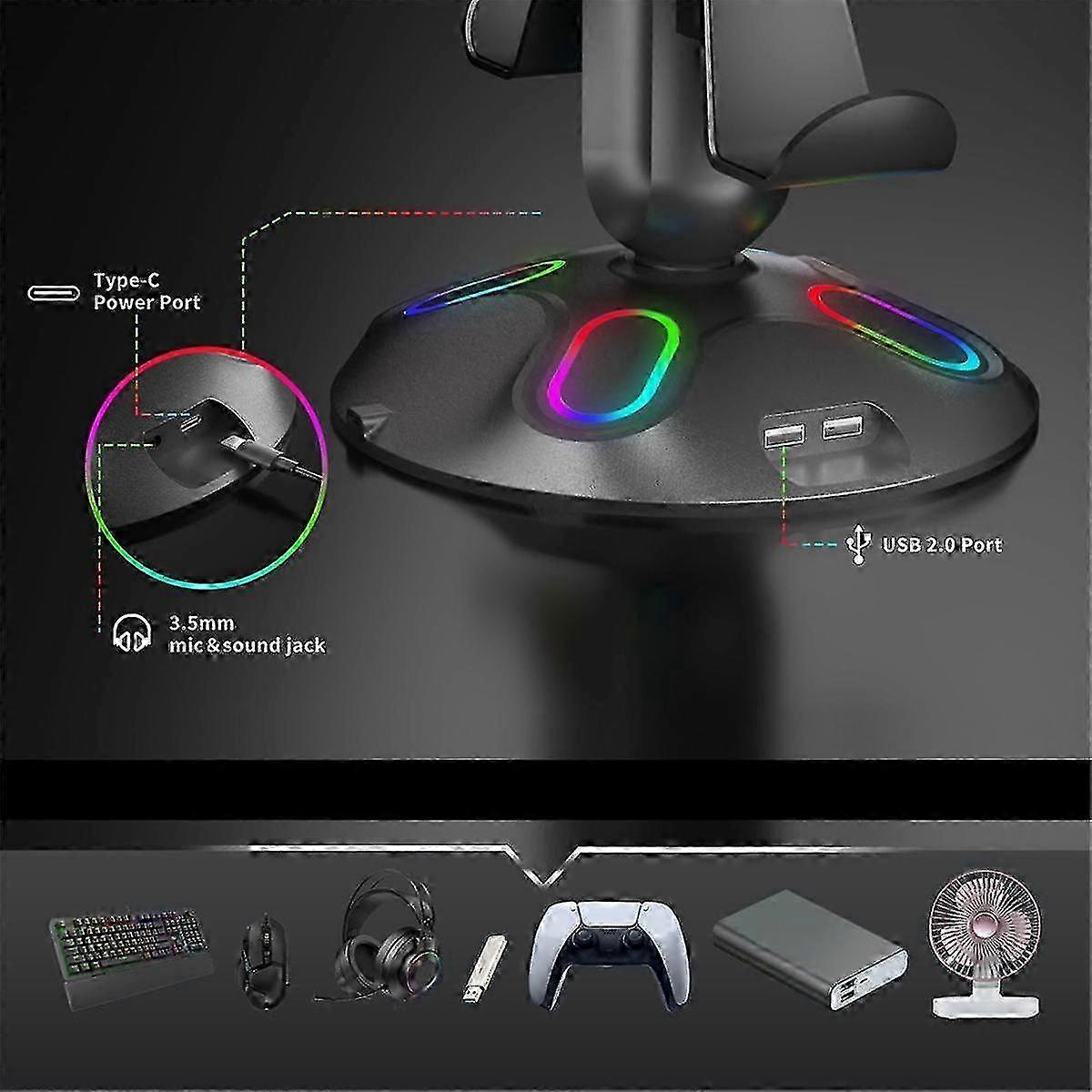 Gaming Rgb Headphone Stand,controller Holder- Headset Stand With 2 Usb ...