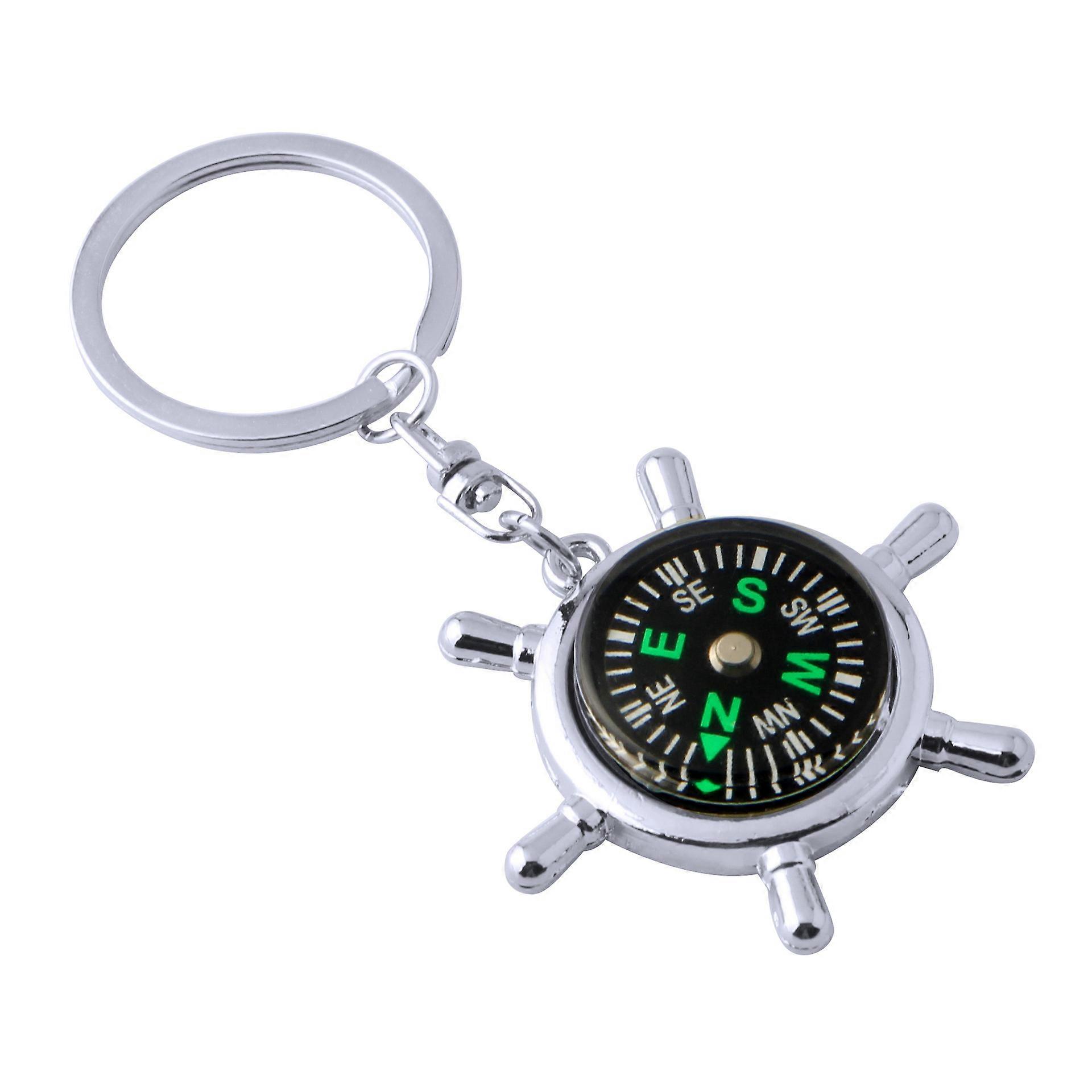 4PCS Compass Keyring Keyring Rudder Shape Portable Metal Compass ...