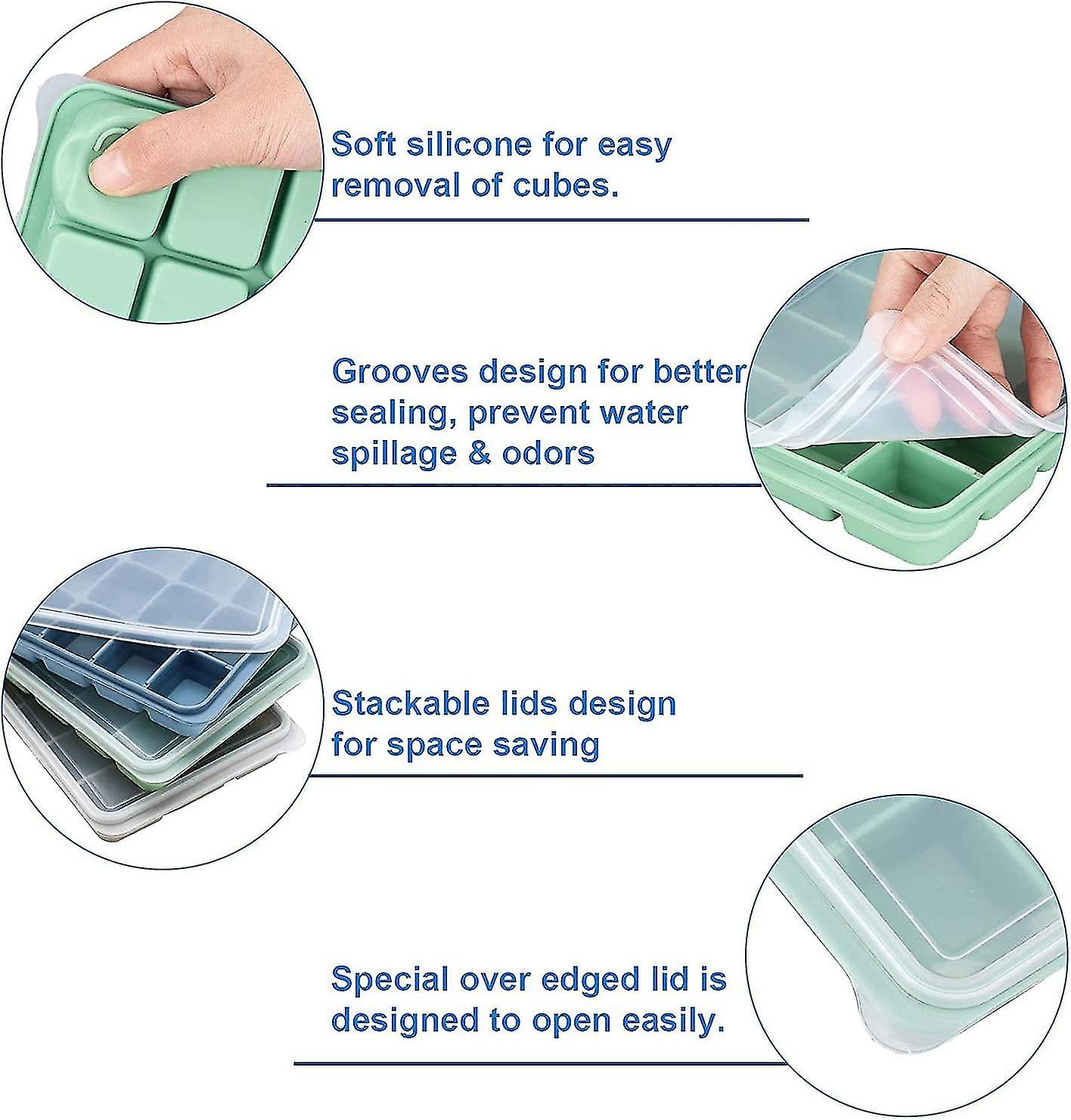 3 Pack Ice Cube Trays, Silicone Ice Cube Molds With Spill-proof Lids ...