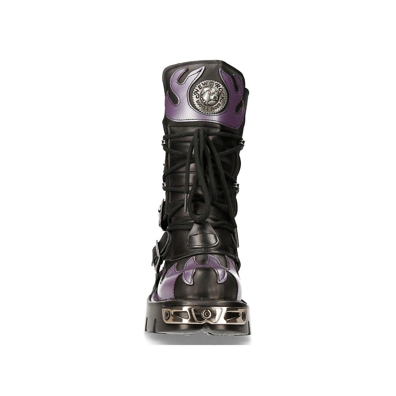 NEW ROCK M-591-S5 PURPLE FLAME Black Leather BOOTS | Fruugo UK