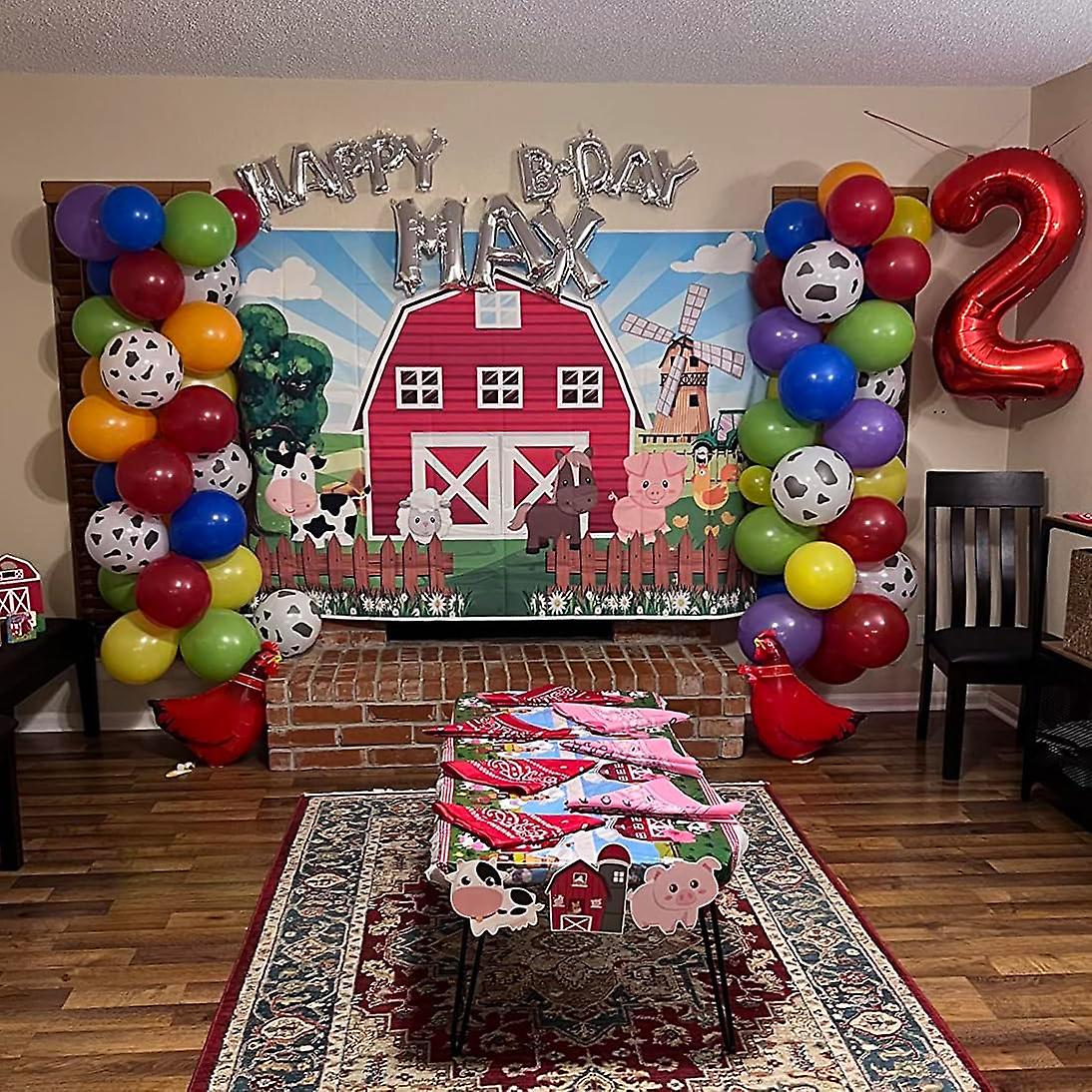 Farm Red Barn Backdrop for Kids Party Cartoon Farm Animals Birthday ...