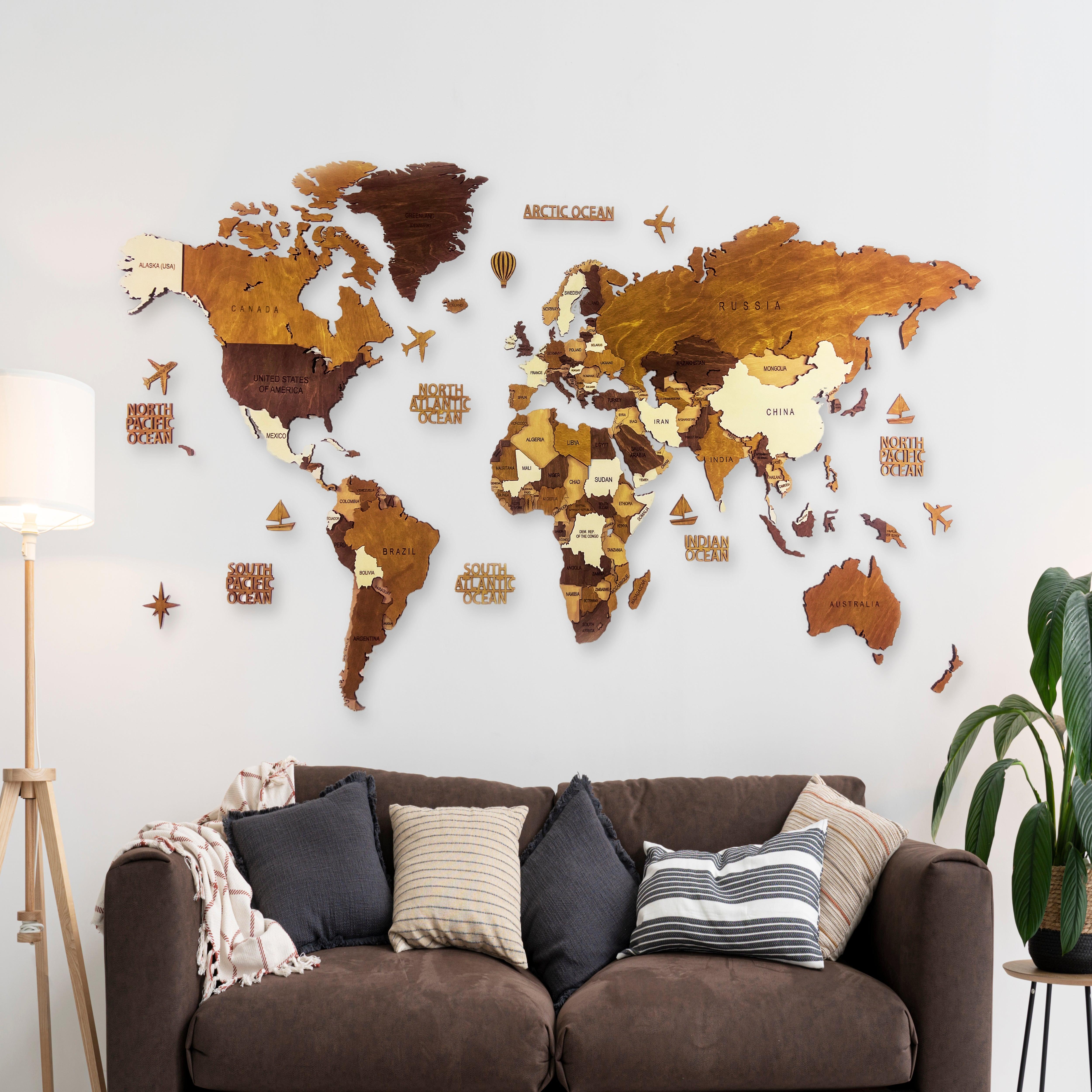 Wooden world map - brown | Fruugo UK