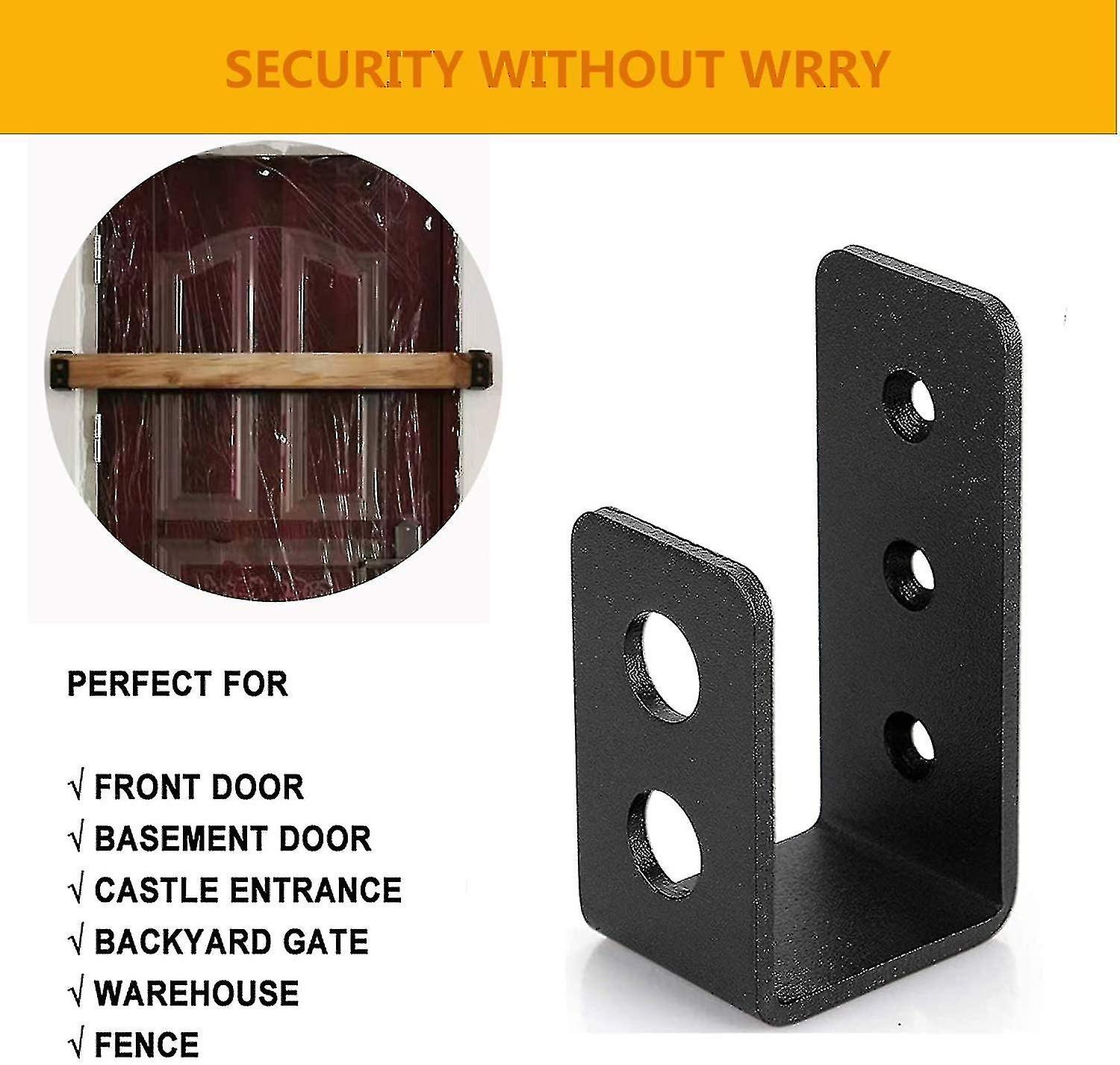 2 Pack Heavy Duty Steel Door Brackets For 2x4 Door, U-shape Security ...