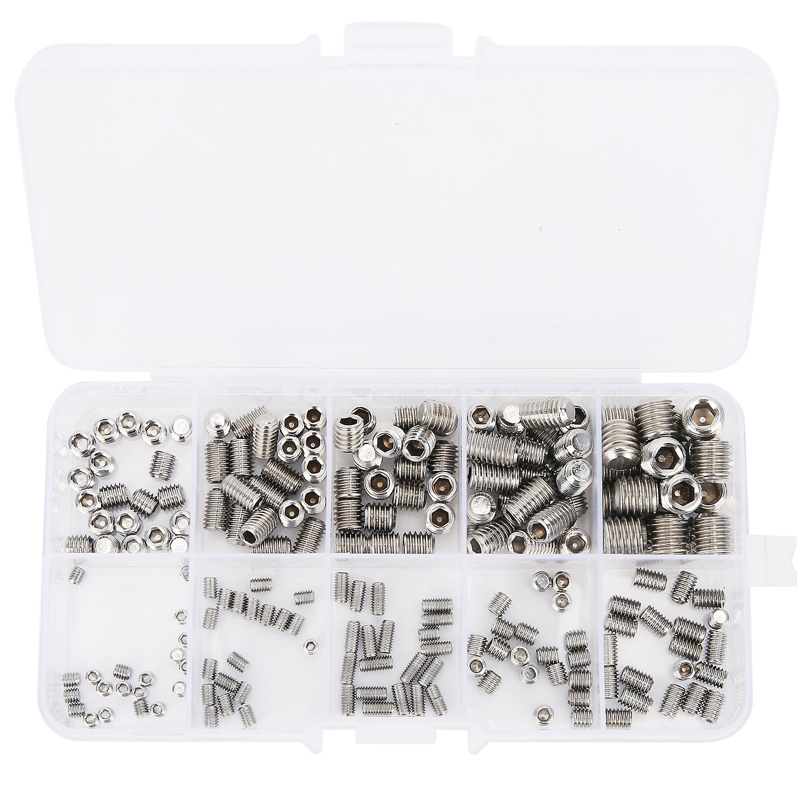 200Pcs Hex Grub Screws Socket Headless Assortment Stainless Steel ...