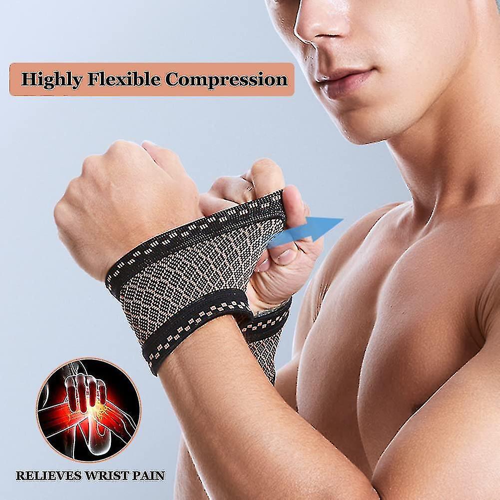 1 Pair Copper Wrist Compression Brace, Elastic Wrist Support Sleeve ...