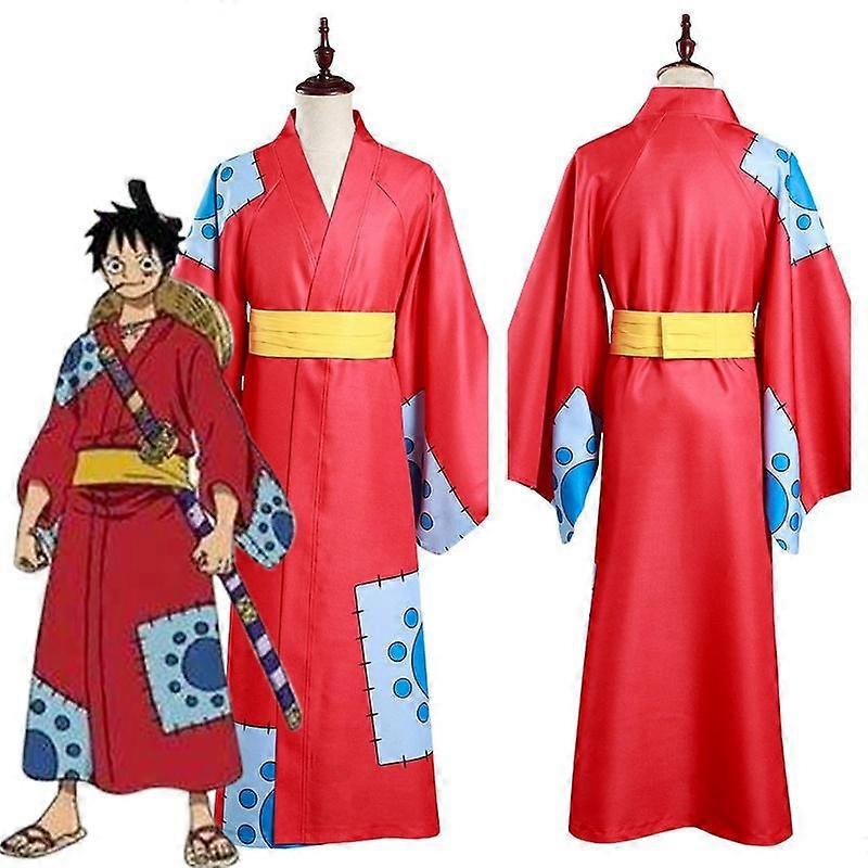 Anime One Piece Wano Country Monkey D. Luffy Cosplay Kostym Kimono ...