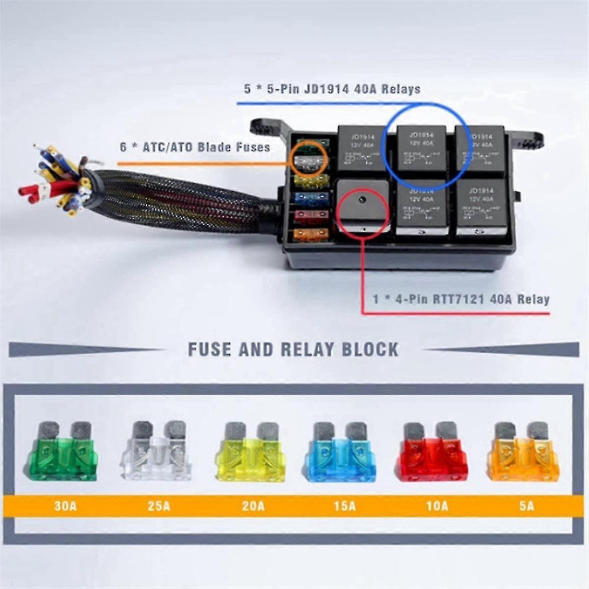 12v Automobile Fuse And Relay Box With Pre-wiring 6-way Fuse Box ...