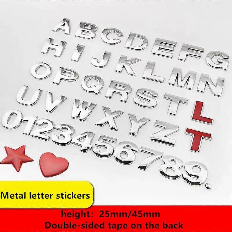 1Pcs 3D Metal 45mm 25mm DIY Letters Alphabet Emblem Numbers Chrome ...