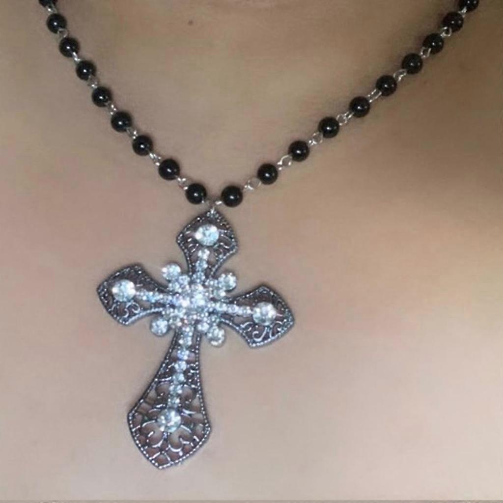Beaded Cross Necklace Big Cross Pendant Necklace for Women Men Gothic ...