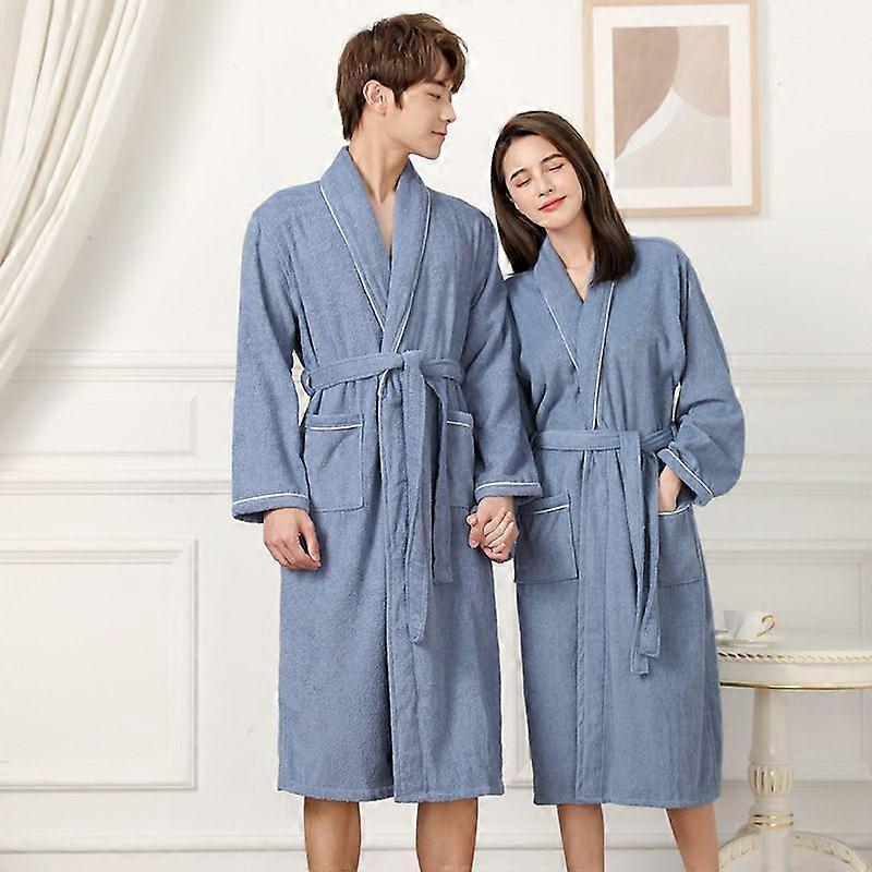 100% Cotton Couples Long Thick Absorbent Terry Bath Robe Kimono Men Light Weight Towel Bathrobe ...