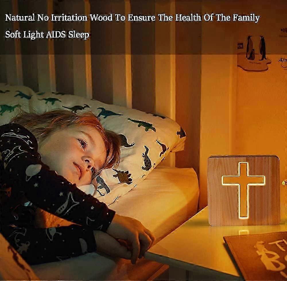 SBSG Night Light for Kids Cross Wooden 3D Lamp Creative Wooden Lights ...