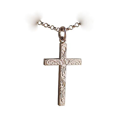 9ct Rose Gold 30x18mm victorian hand engraved solid block Cross with ...