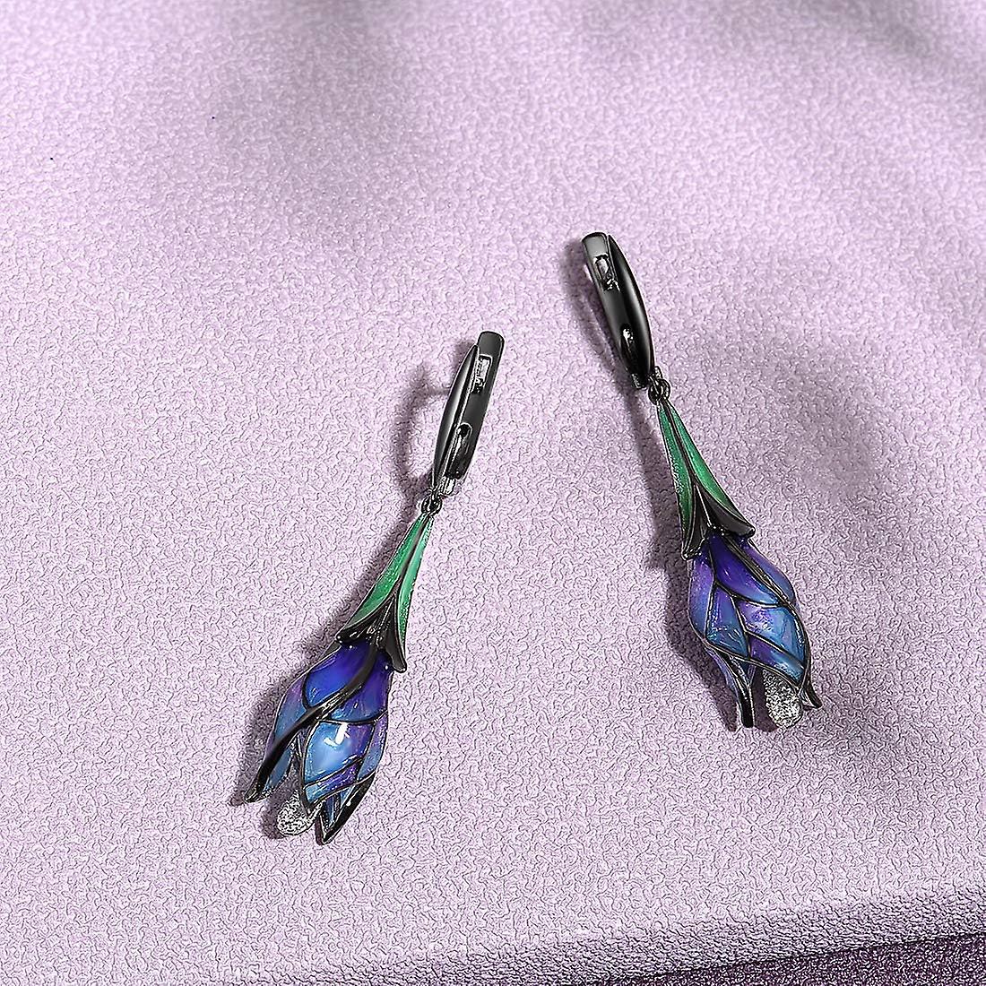 Tulip Earrings Enamel Flower Drop Earrings Handmade Fine Women's Jewelry, Enamel, Cubic Zirconia ...