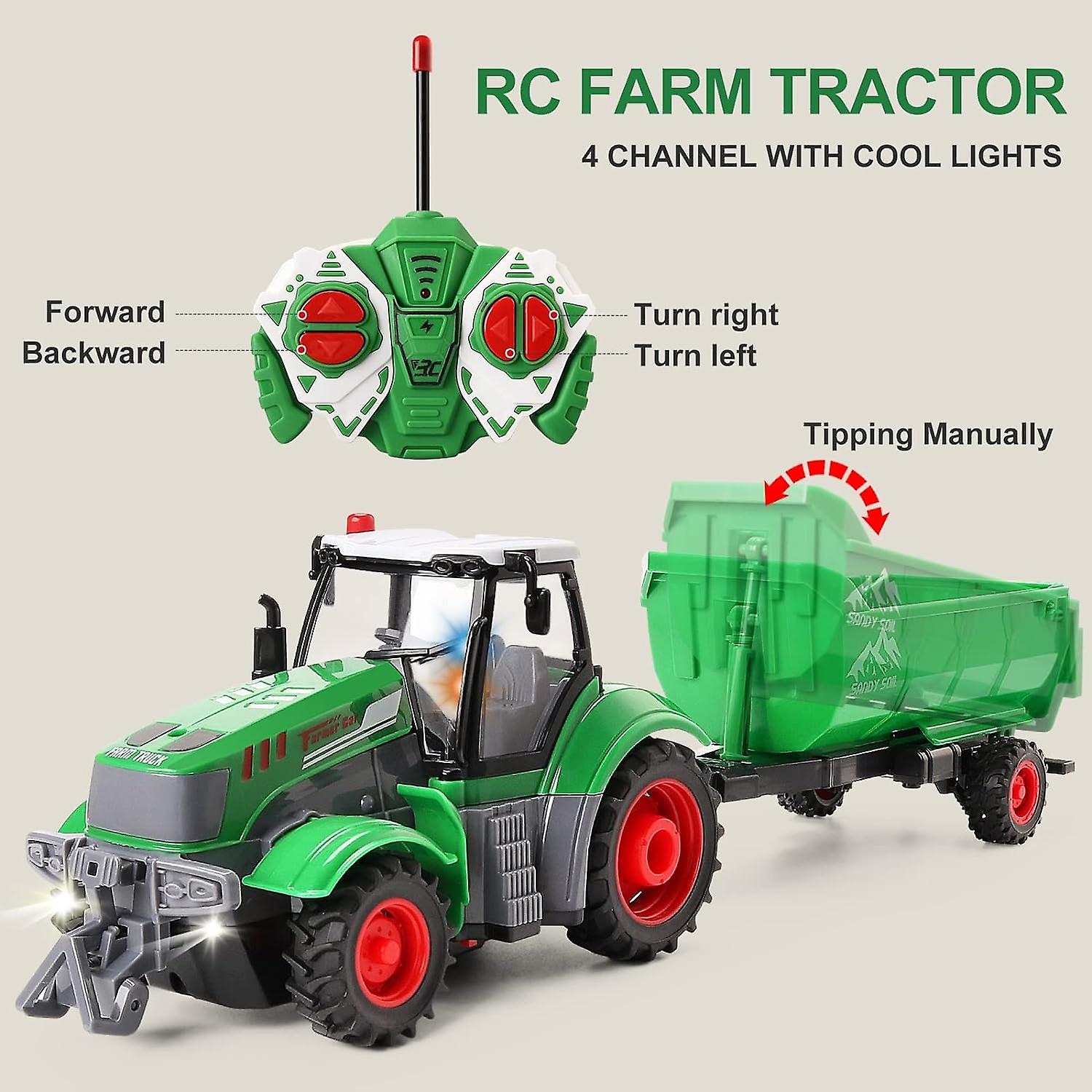 Farm Tractor Toy with Trailer Remote Control Truck Car Kids Farm ...