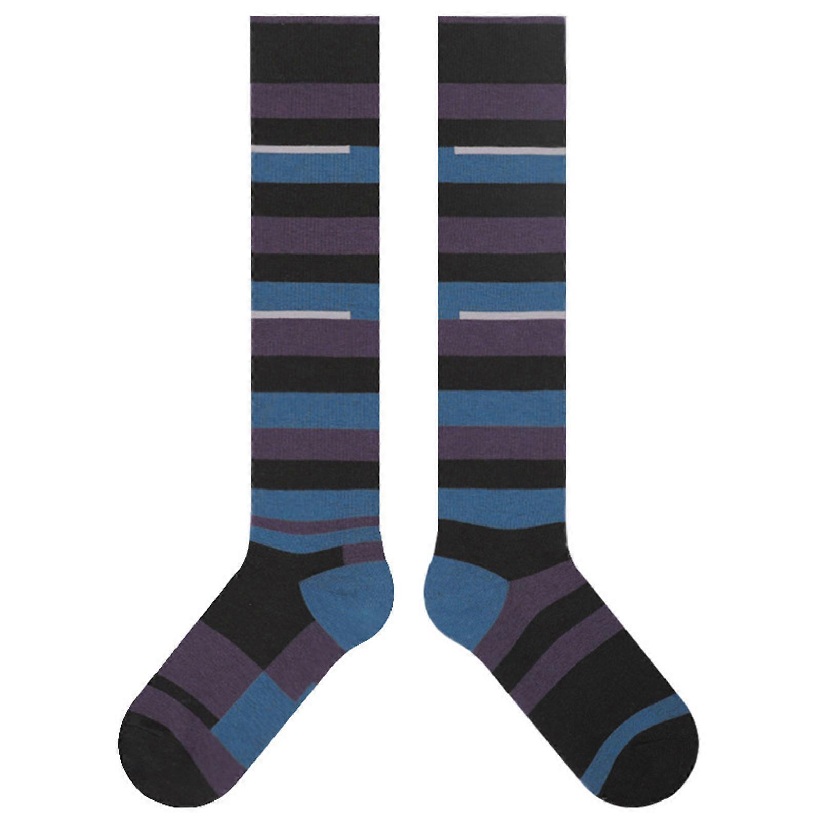 Women Cotton Knee High Socks Preppy Style Deep Colorblock Striped Calf ...