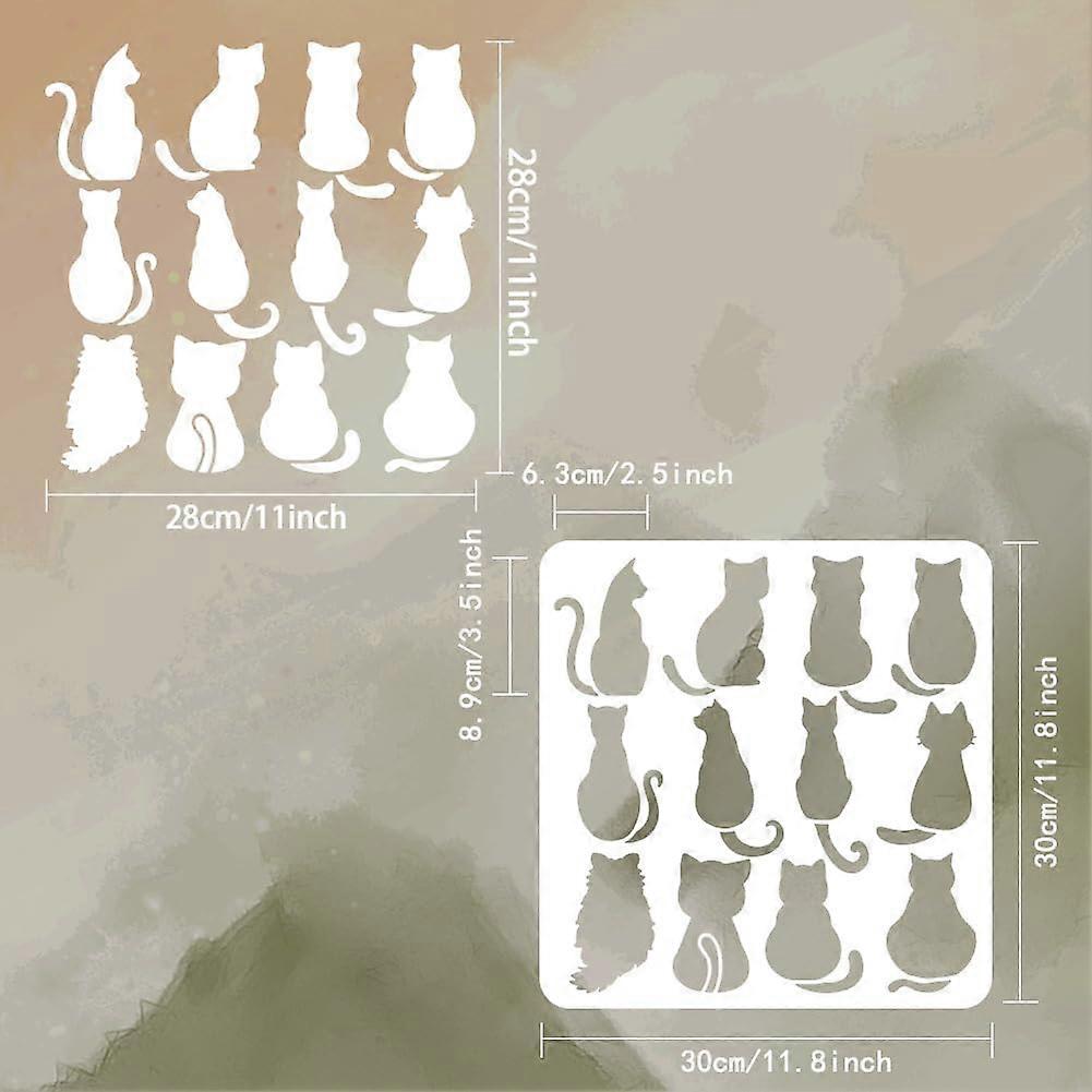 Sitting Cat Stencil for Painting 11.8x11.8 inch Large Cute Cat Sitting ...