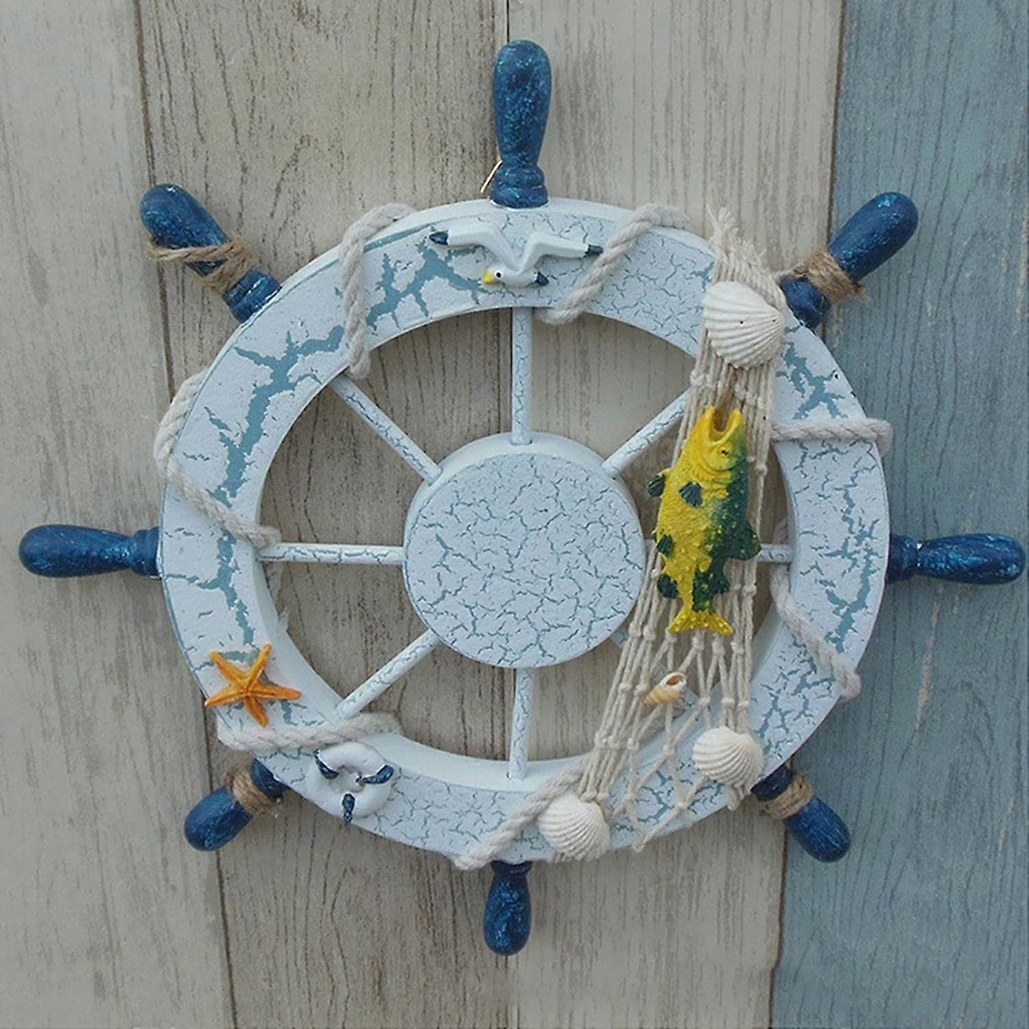 Fish Wooden Ship Wheel, 28 Cm Nautical Boat Steering Wheel Decoration ...