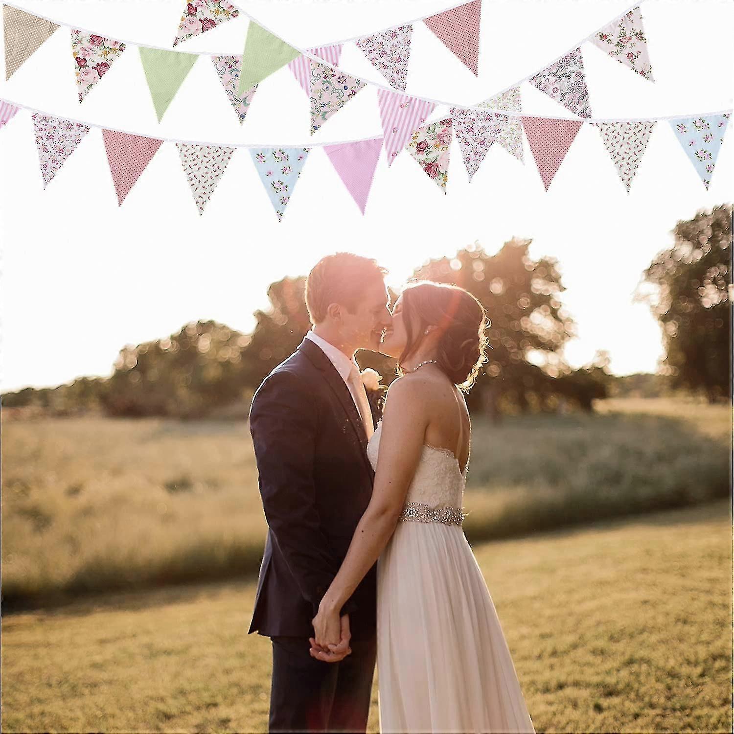 40Ft Fabric Bunting, 42Pcs Outdoor Bunting Banner,Floral Vintage Cotton ...