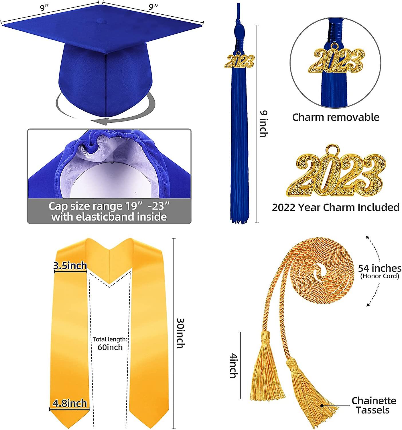 4 Pieces 2023 Unisex Graduation Matte Gown Cap Tassel Set Honor Cord ...