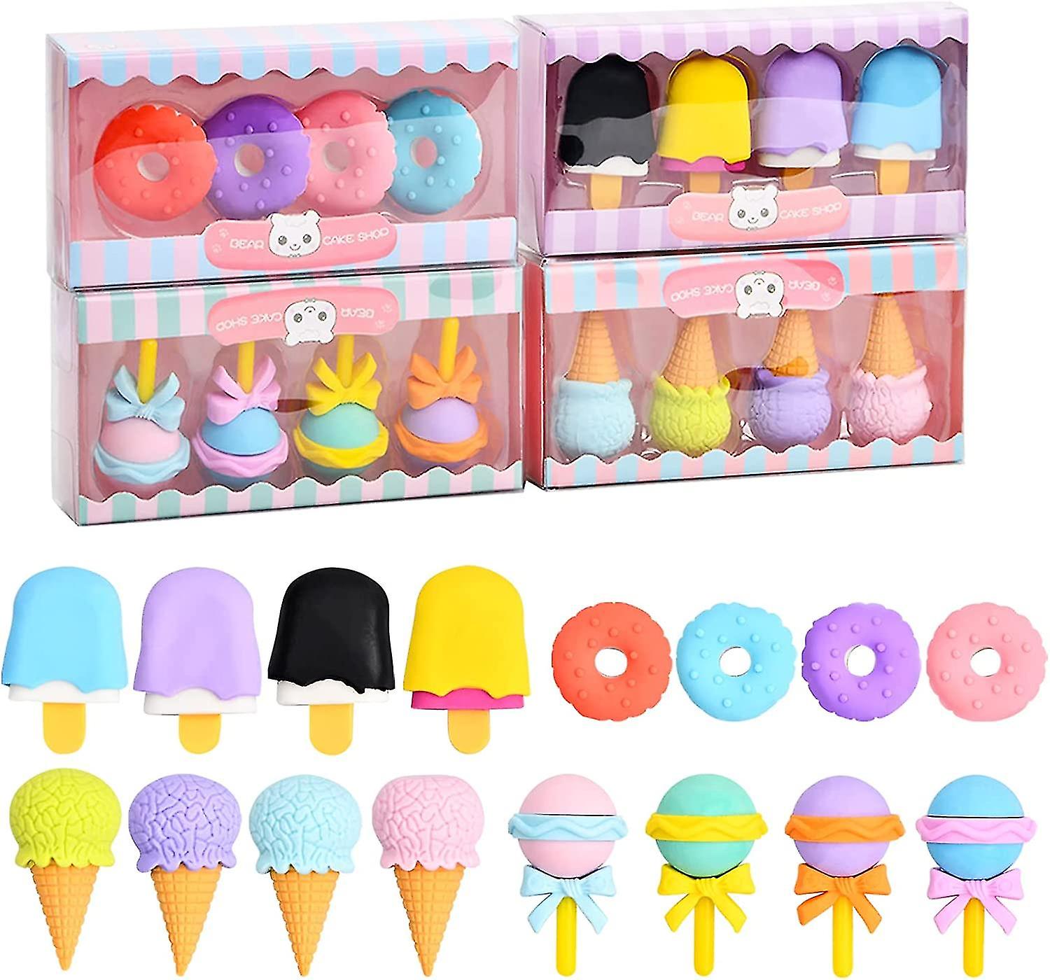 16 Pieces Eraser Children, Mini Cute Kawaii Erasers Lollipop/ice Cream ...