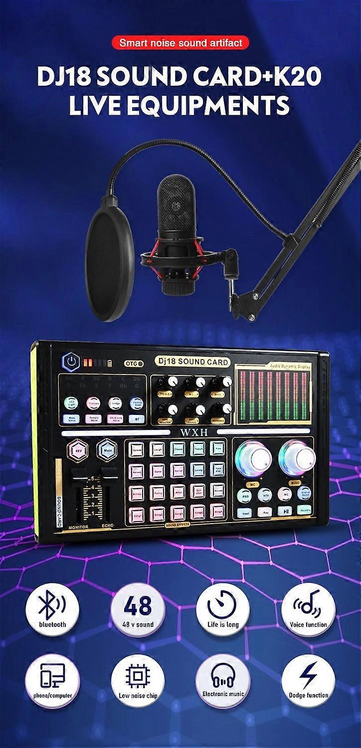 Professional tuning sound card set with blue microphone fill light live ...