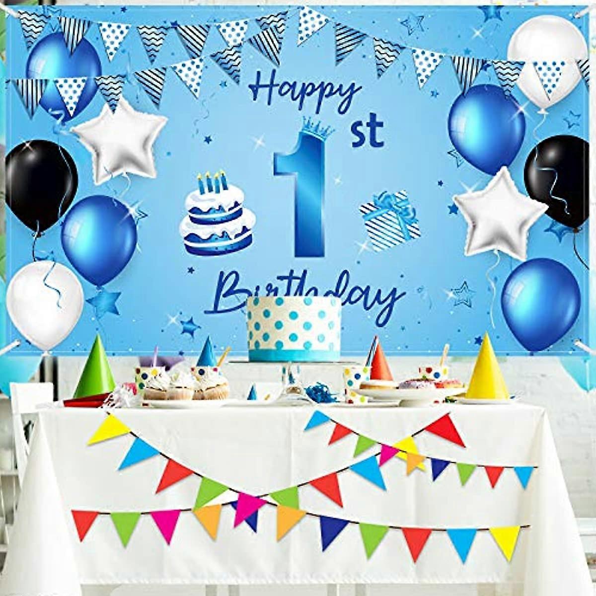 Happy 1st Birthday Backdrop Banner Blue Newborn Boys First Birthday ...