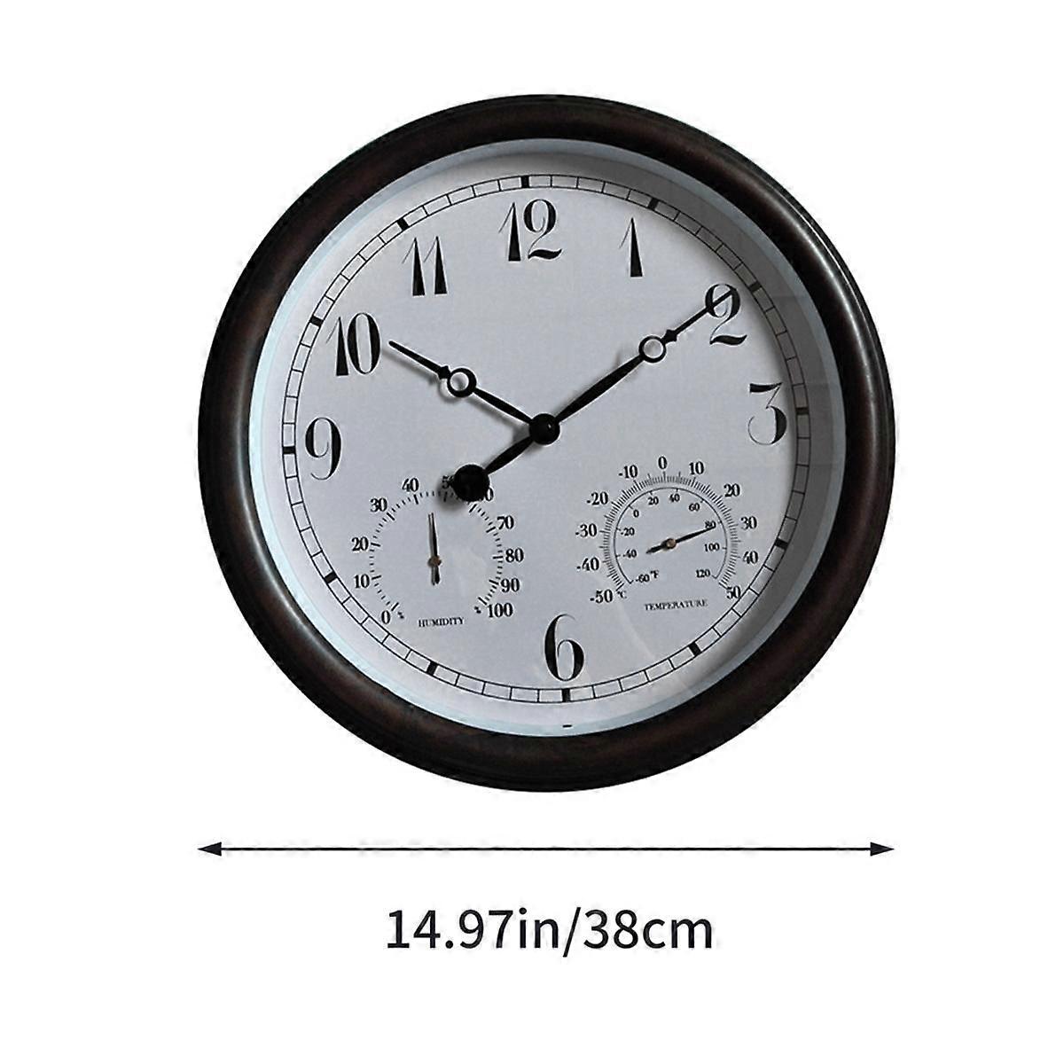 15 Inch Outdoor Waterproof Wall Clock with Temperature and Humidity ...