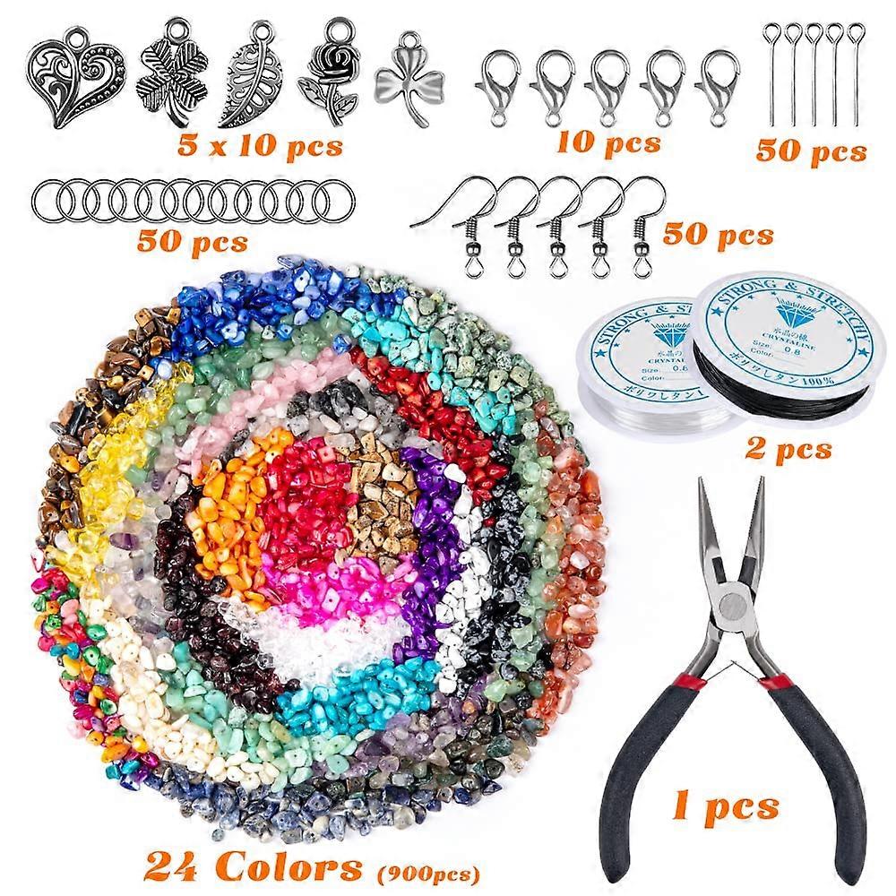 Jewellery Making Set, 24 Colours Natural Gemstone Beads, 5-7 mm Stone ...
