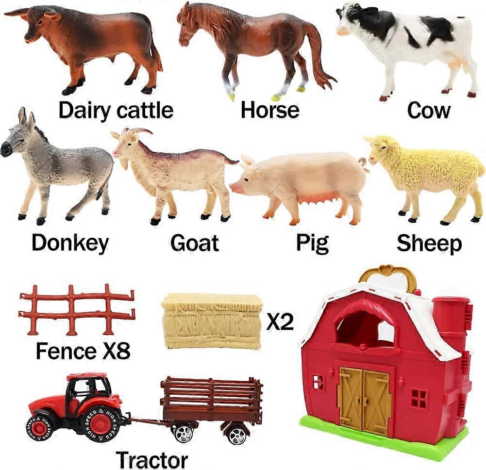 Farm Animals Red Barn Toys, 20PCS Farm Figurines and Fence Playset ...