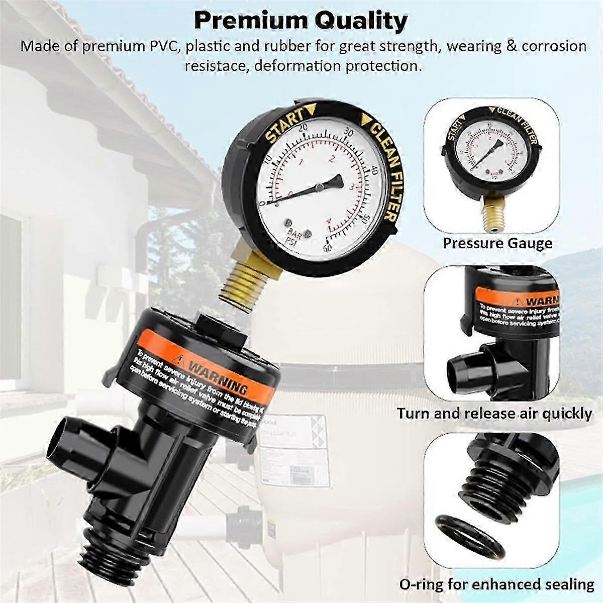98209800 Pool Filter Pressure Gauge, Manual Bleed Valve Release Valve ...