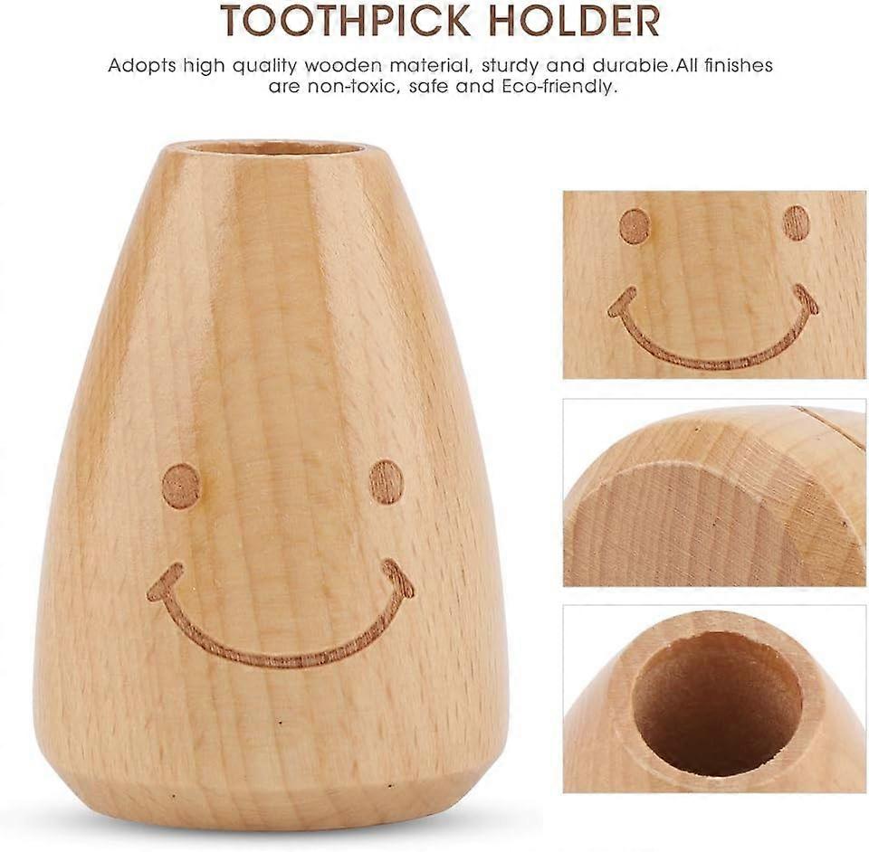 Toothpick Holder,Wooden Tooth Pick Dispenser,Cute Smiling Face Wooden ...