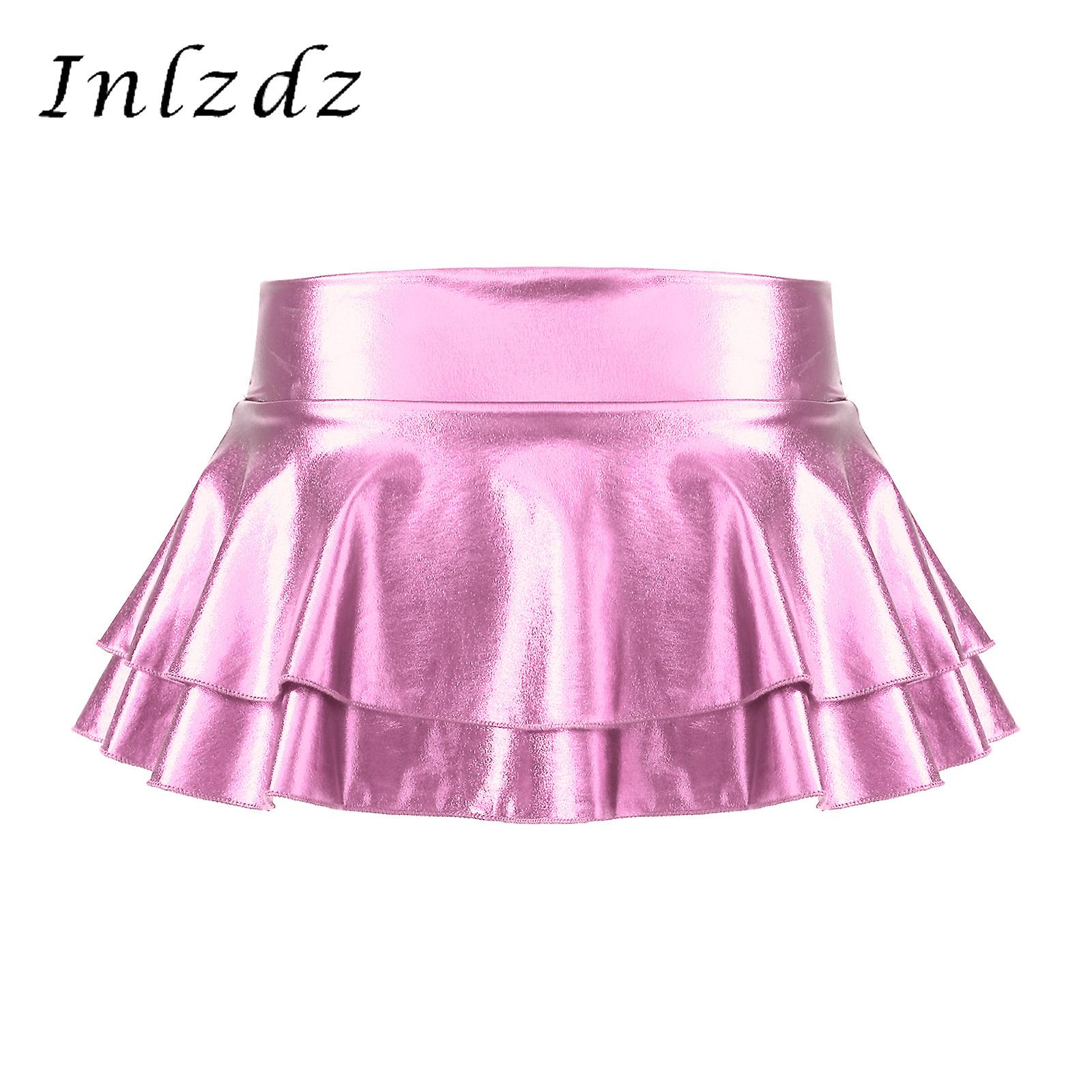 Women's Mini Skirts Shiny Metallic Low Rise Double Layered Ruffled ...
