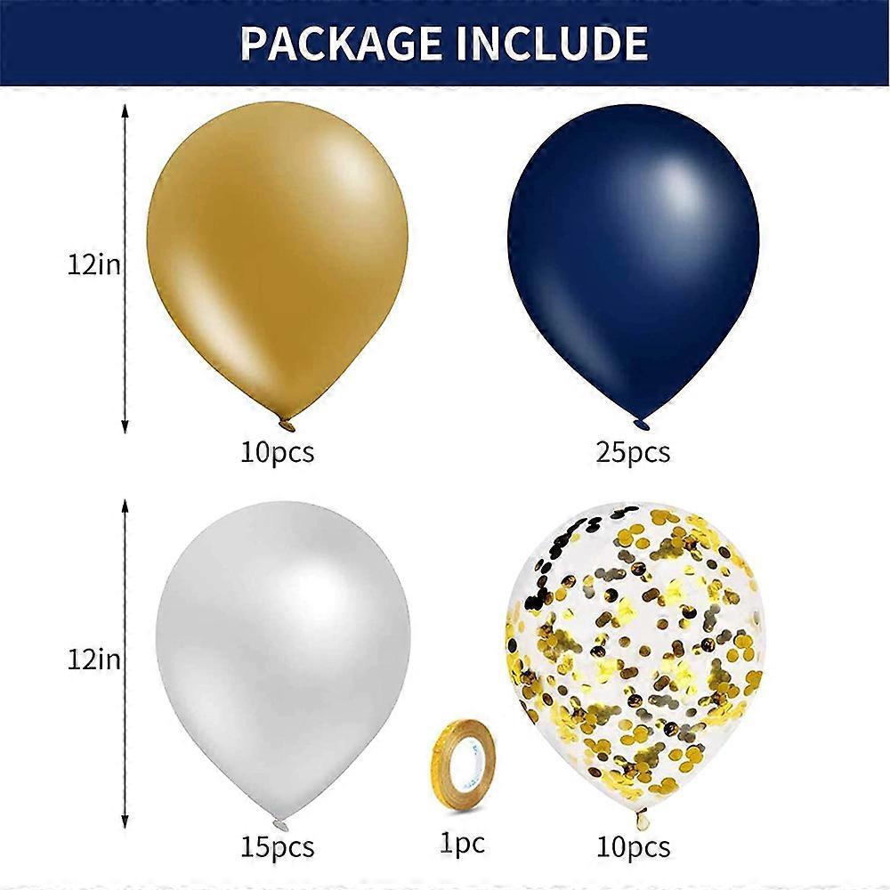 60 balloons in navy blue and gold, 12 inch navy blue metal chrome gold ...