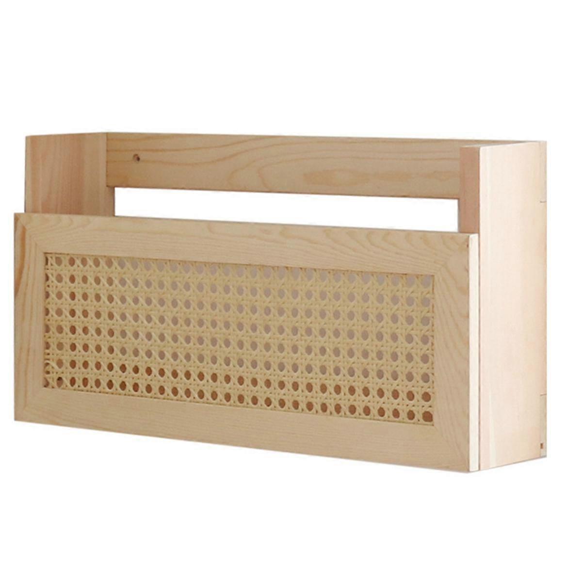Wooden Magazine Wall Rack with Rattan File Holder Hanging File Rattan ...