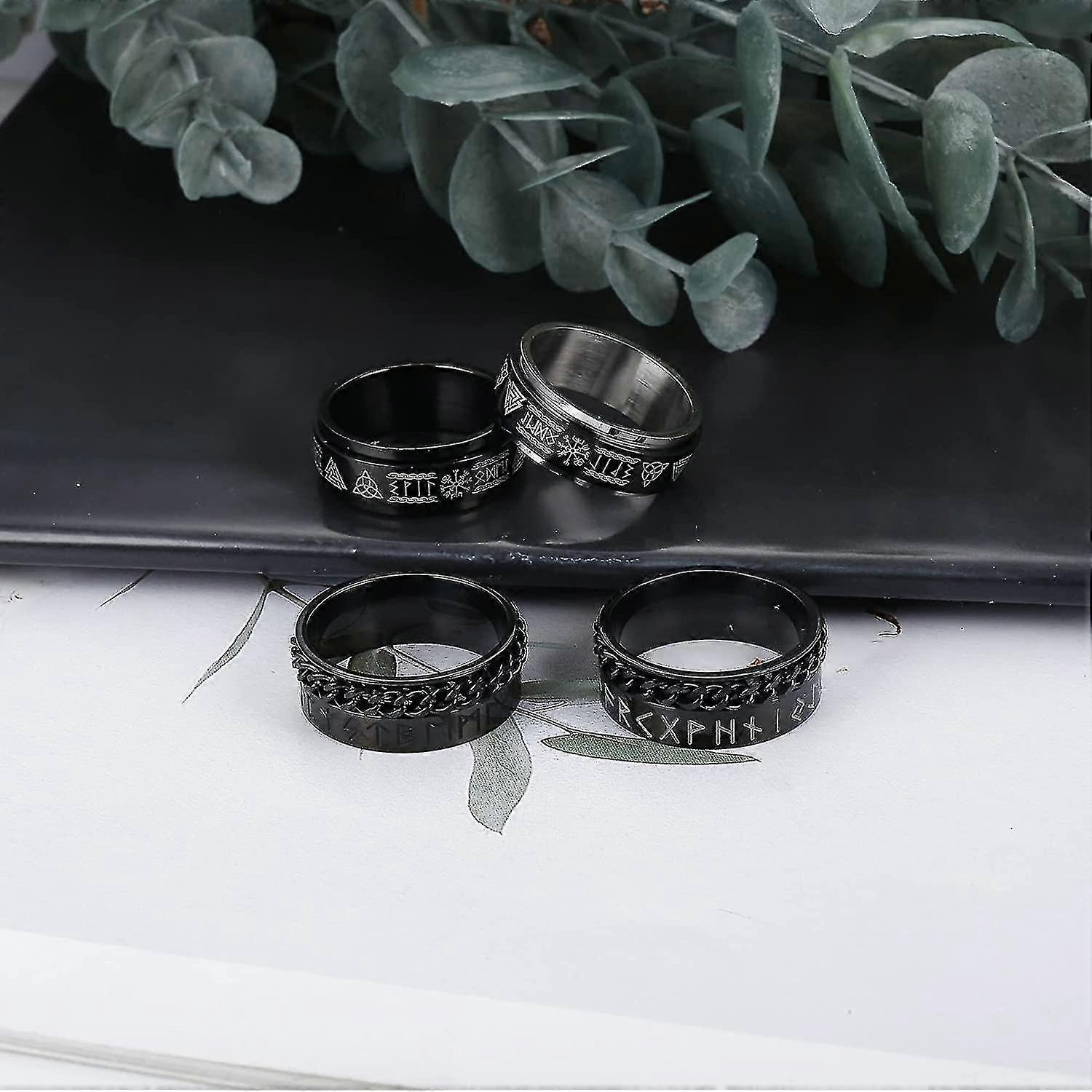 4pcs Norse Spinner Runes Ring For Men Women Less Steel Rotatable Rings ...
