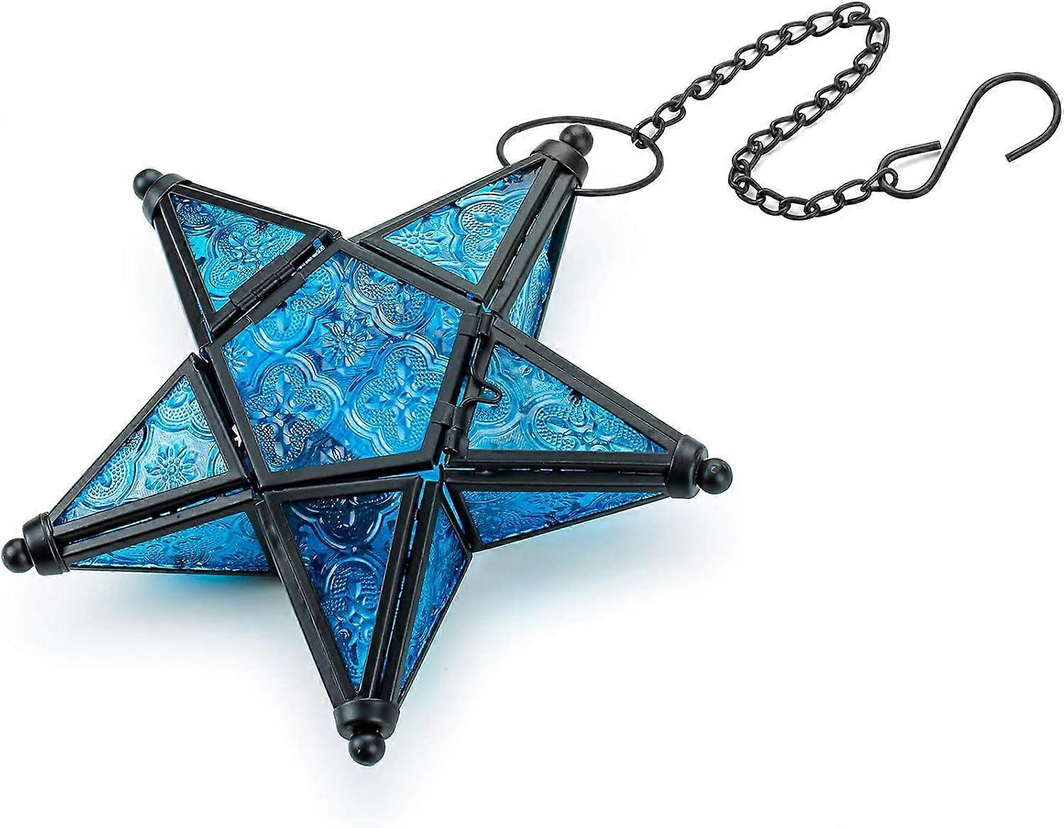 Glass Star Lantern Hanging Ornaments - Tea Light Lantern Window ...