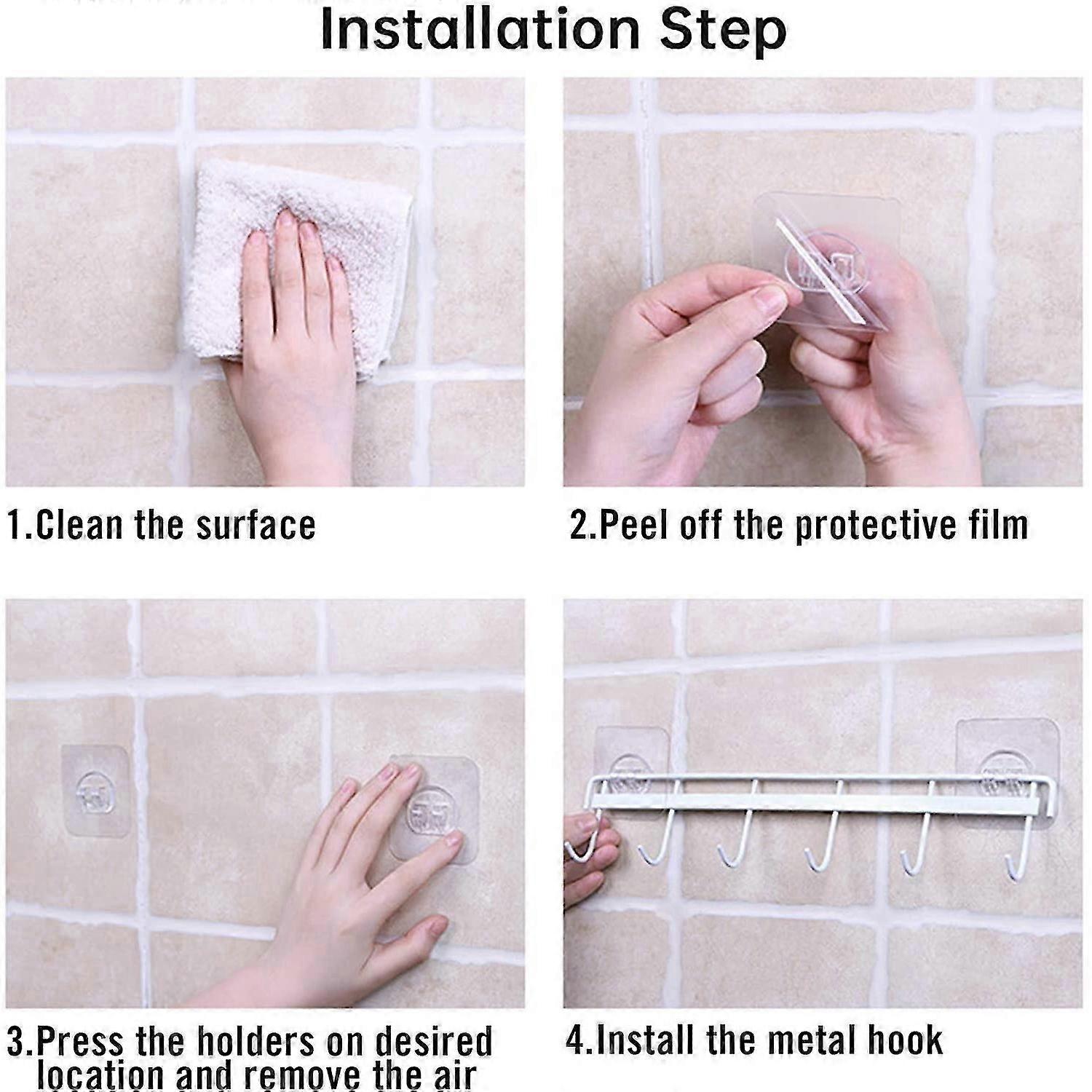 2 Pack Kitchen Adhesive Wall Hooks Rack Rail, Space Saving Wall Hanger ...