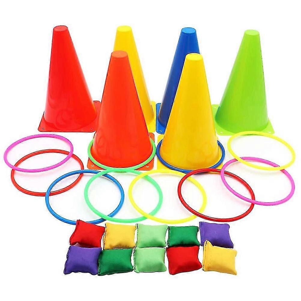 3 in 1 Kids Outdoor Ring Toss Game Set Children Traffic Cone Bean Bags ...