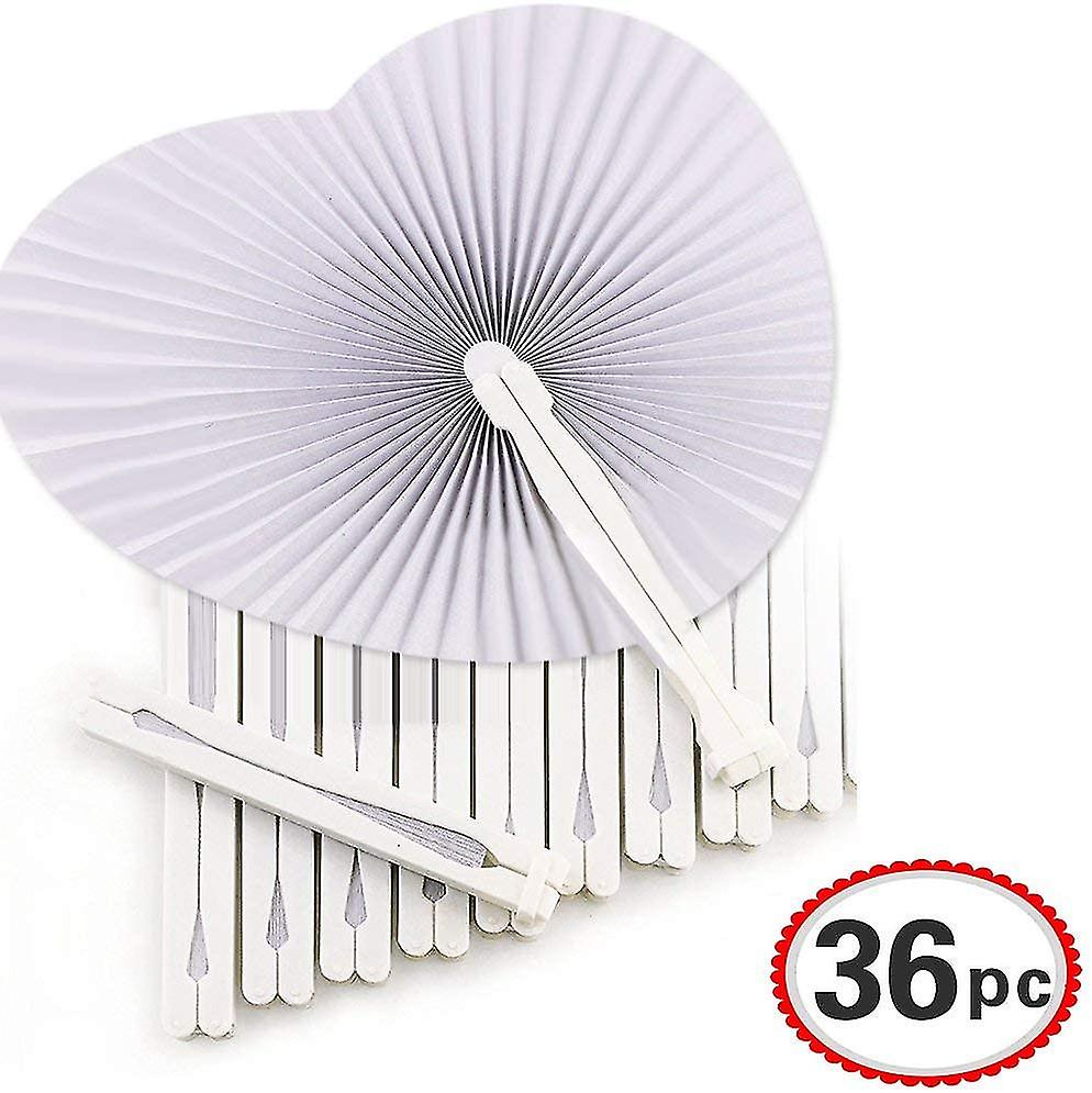 36 Pieces - Wedding Hand Fan Paper Fan Heart Shaped White Paper Fan ...