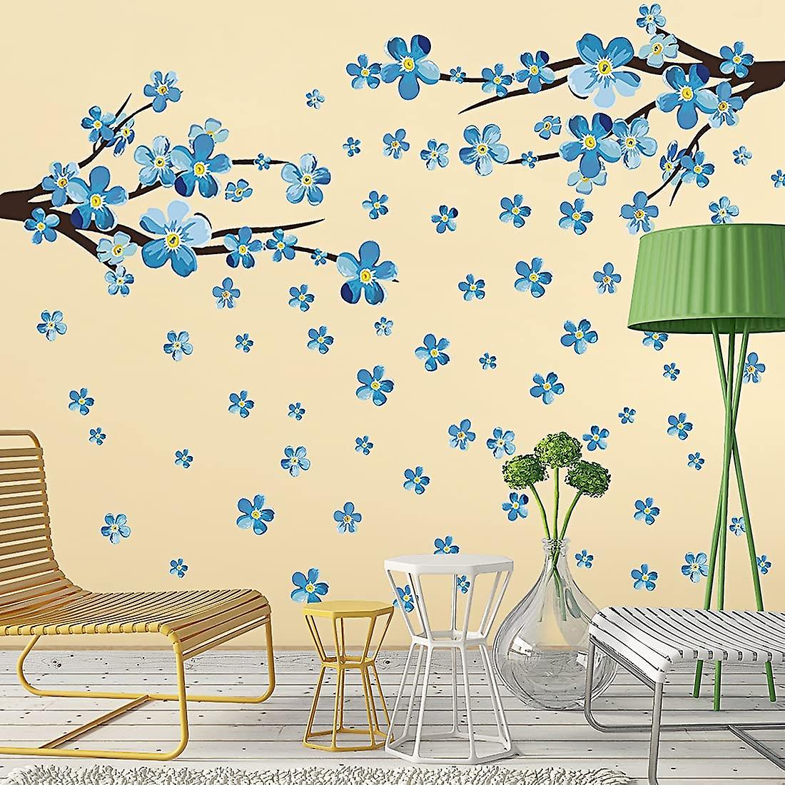 3d Blue Plum Blossom Wall klistremerker, fugler og blomster pastoral ...