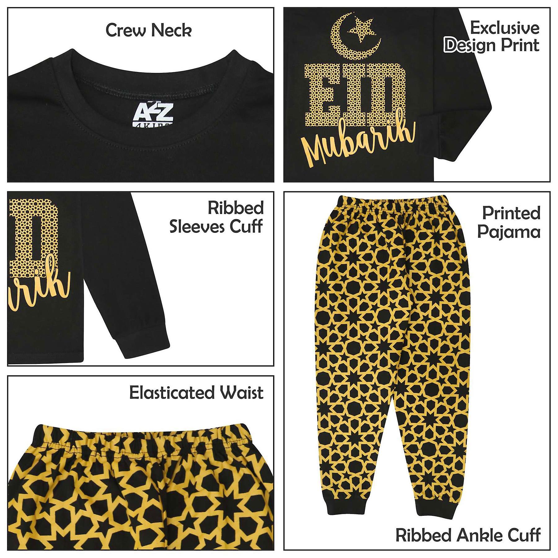 Kids Girls Boys Pyjamas Eid Mubarik Print Lounge Suit Pjs Top Bottom ...