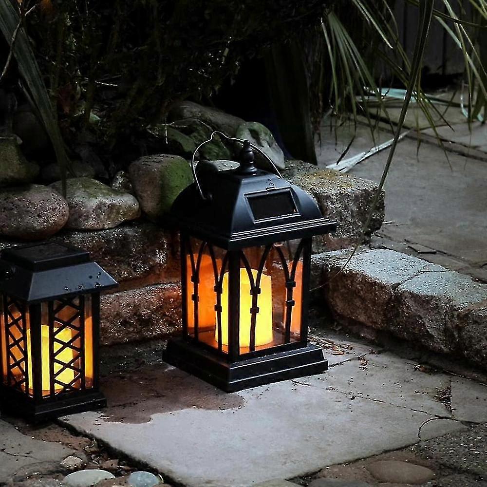 Black Solar Lantern With Led Candle And Deceptively Realistic ...